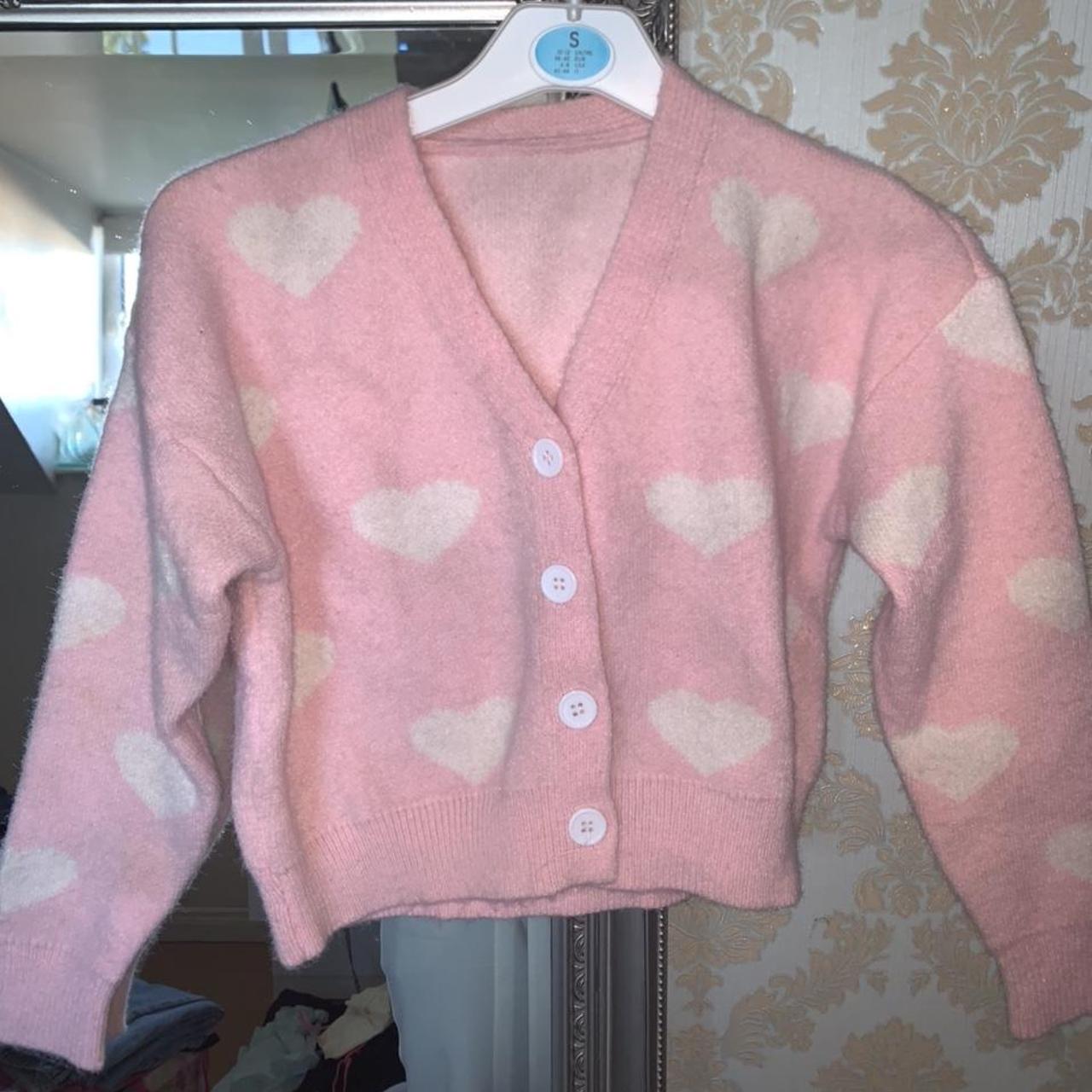 Pink heart cardigan from SHEIN worn once - Depop
