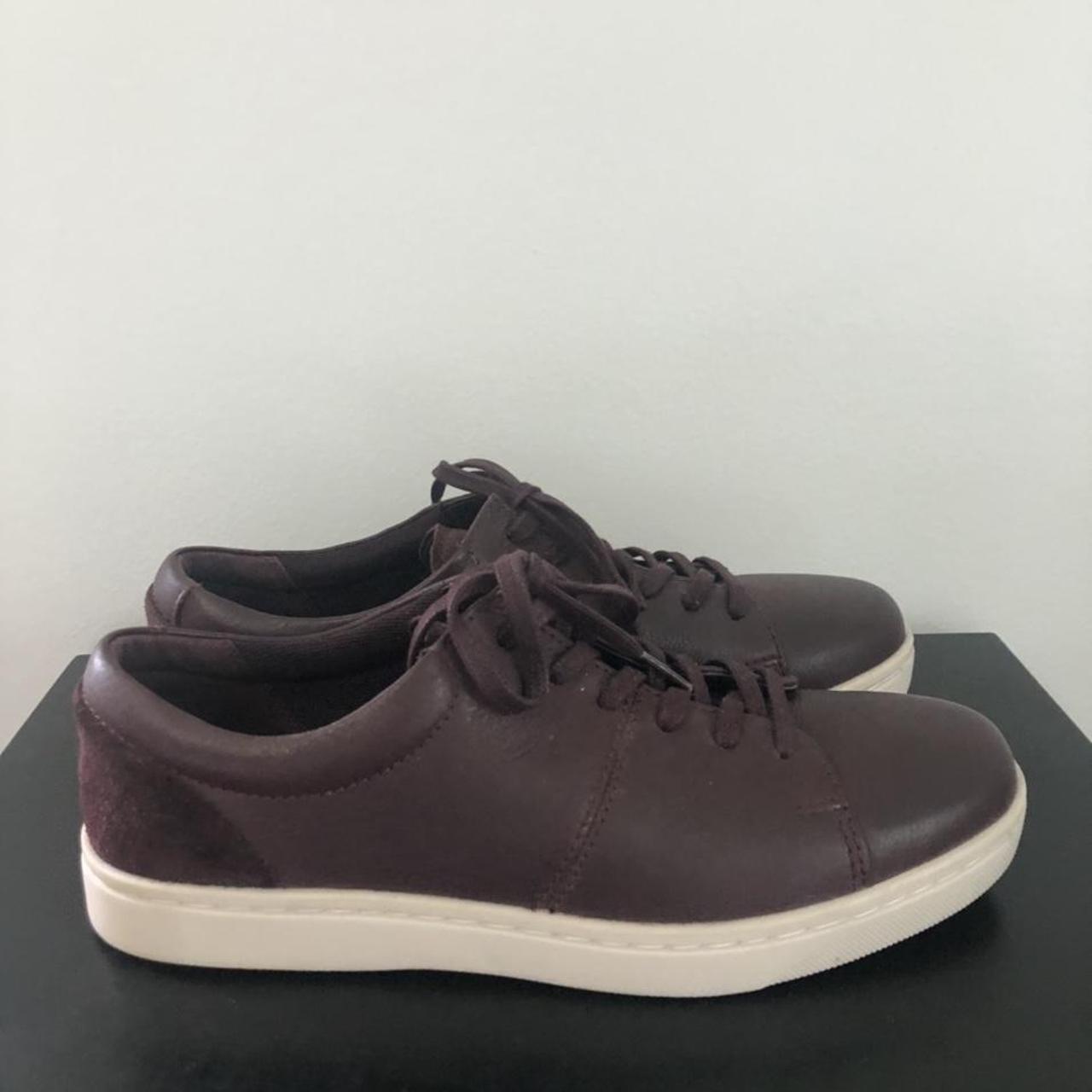 Clarks leather and suede maroon sneakers US Men... - Depop