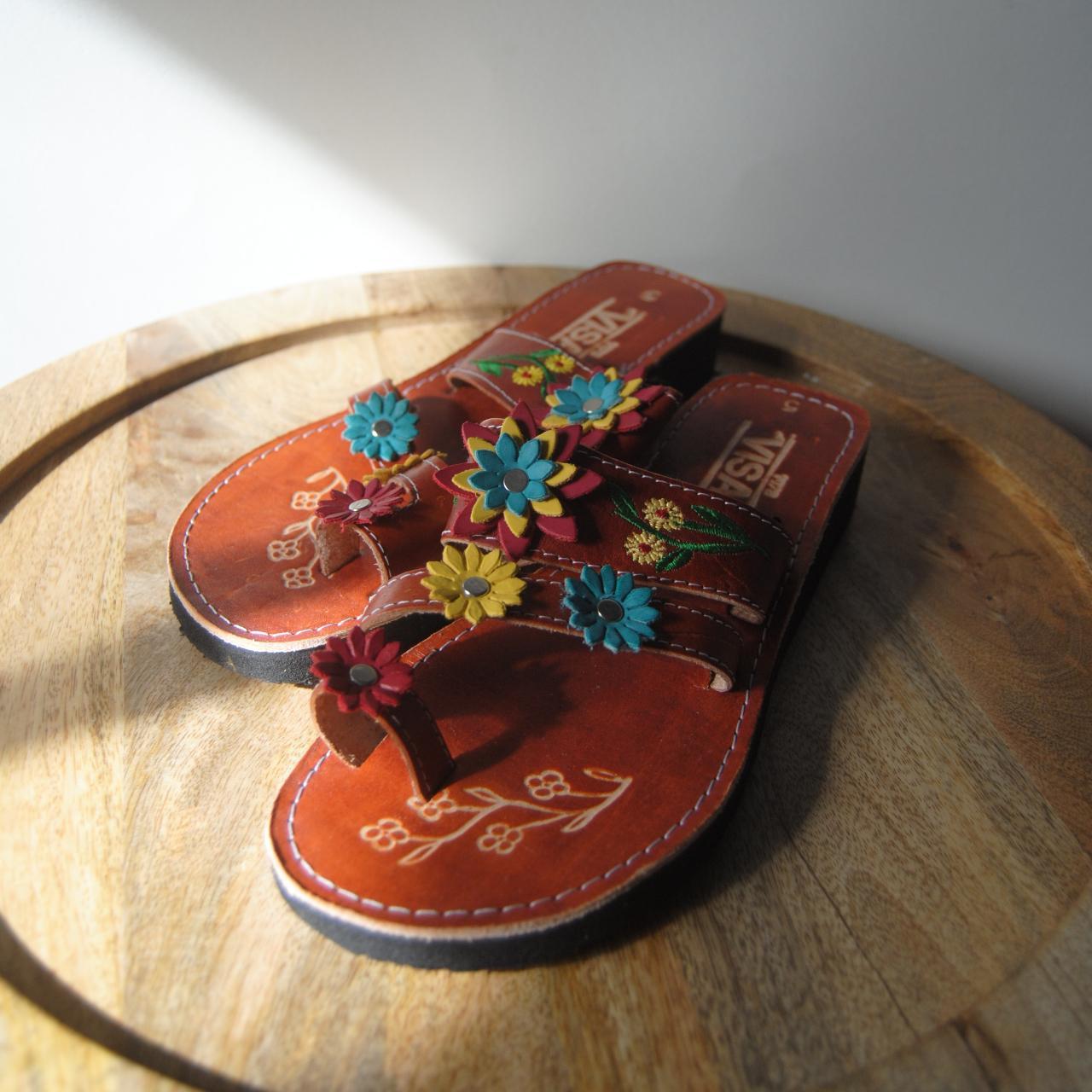 Decorative floral sandals. Handmade sandals.... - Depop
