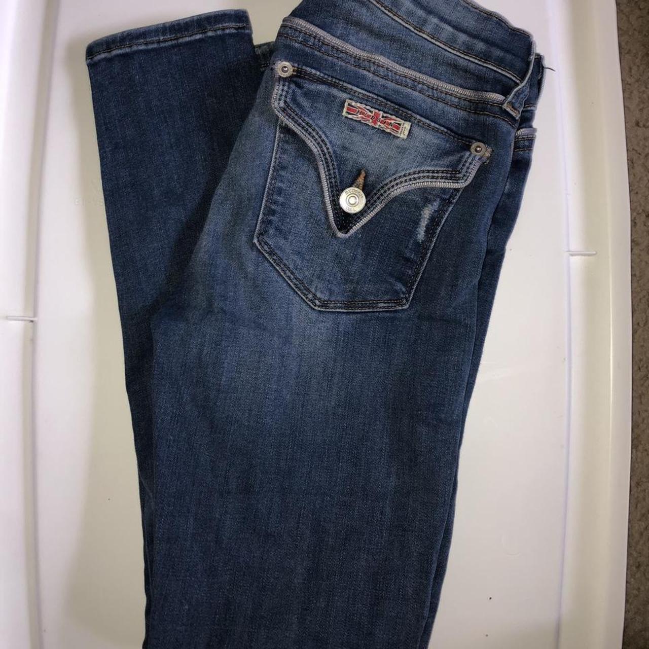 - HUDSON jeans, washed out navy blue, rips grey... - Depop