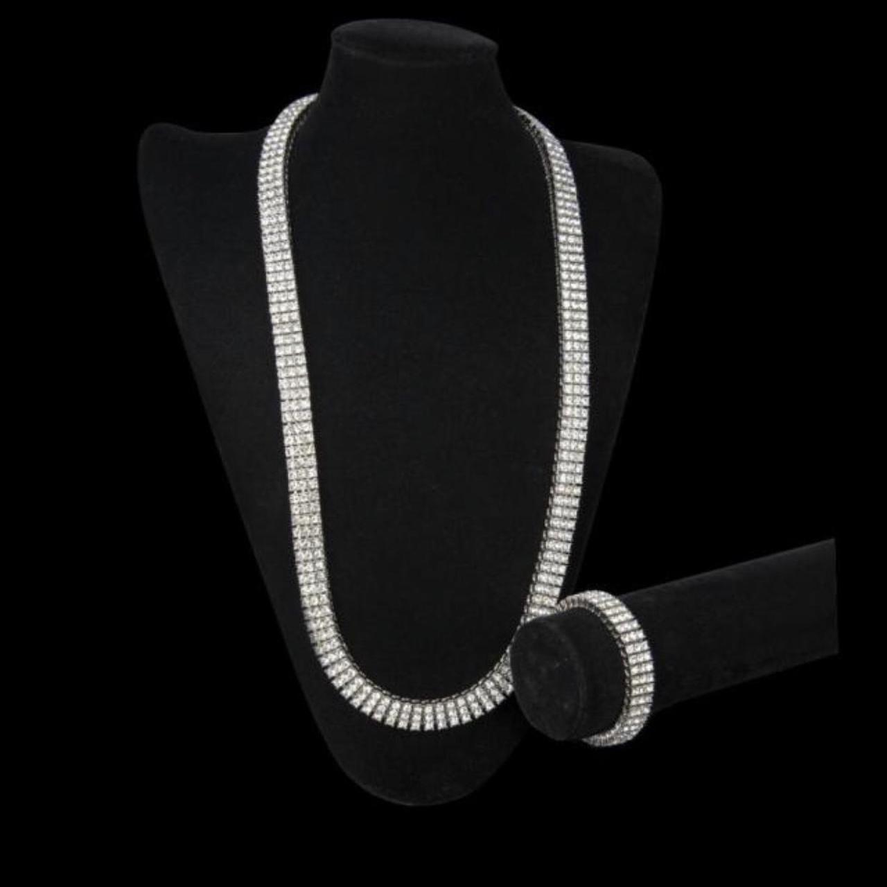 Mens 3 row diamond silver chain set #chain #bling... - Depop