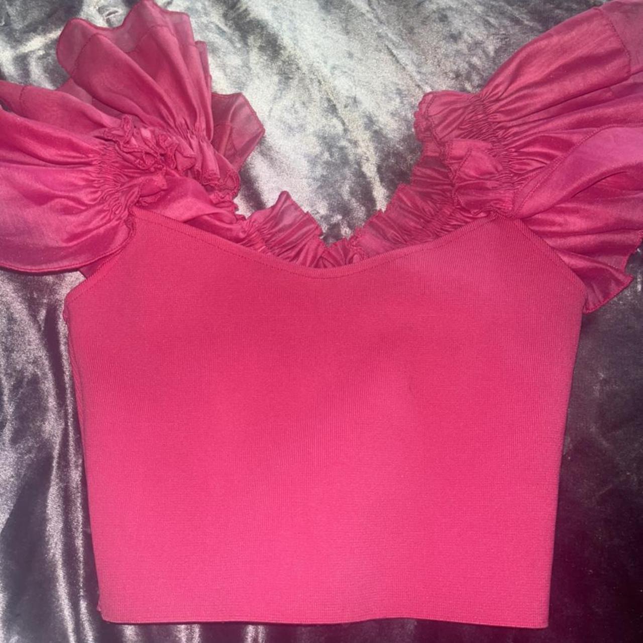Pink ruffle tie back top Size S 4 Worn once won’t... - Depop
