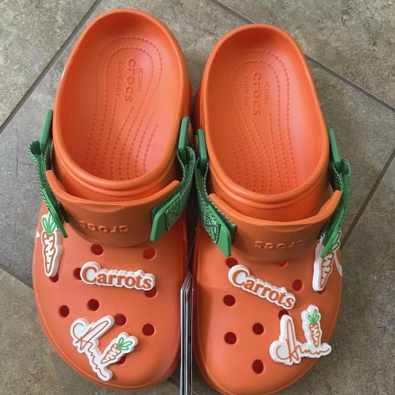 Crocs Men's Orange and Green Clogs | Depop