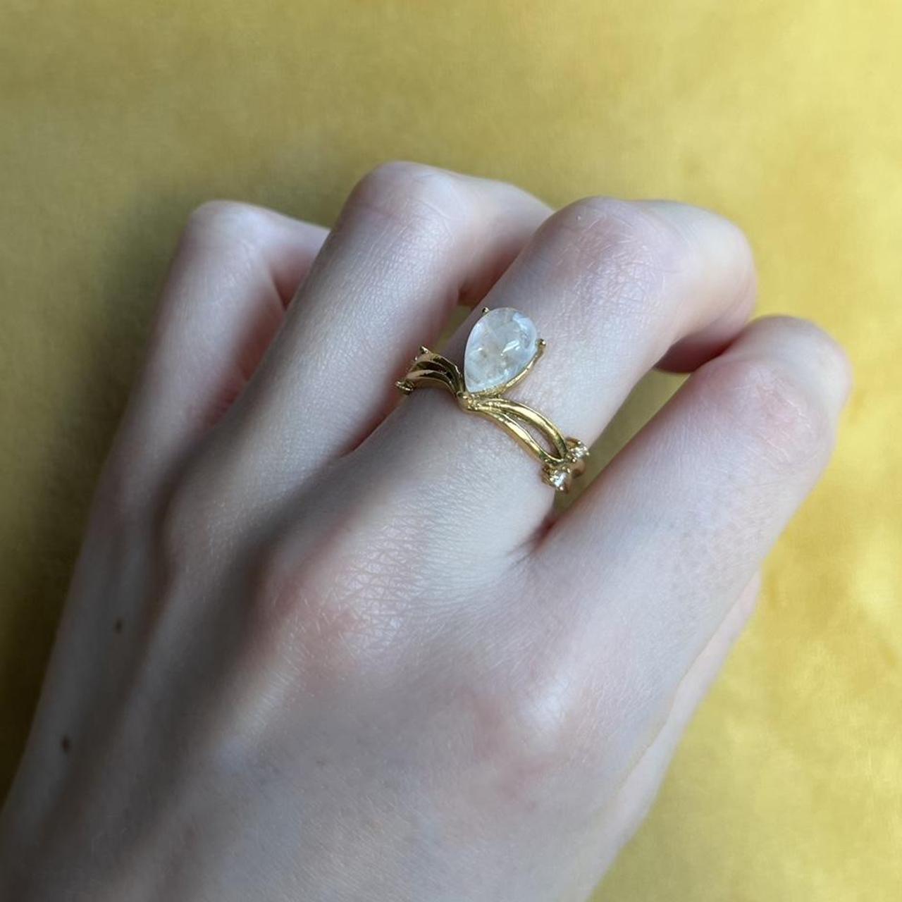 Stunning pearl stone gold ring with silver... - Depop