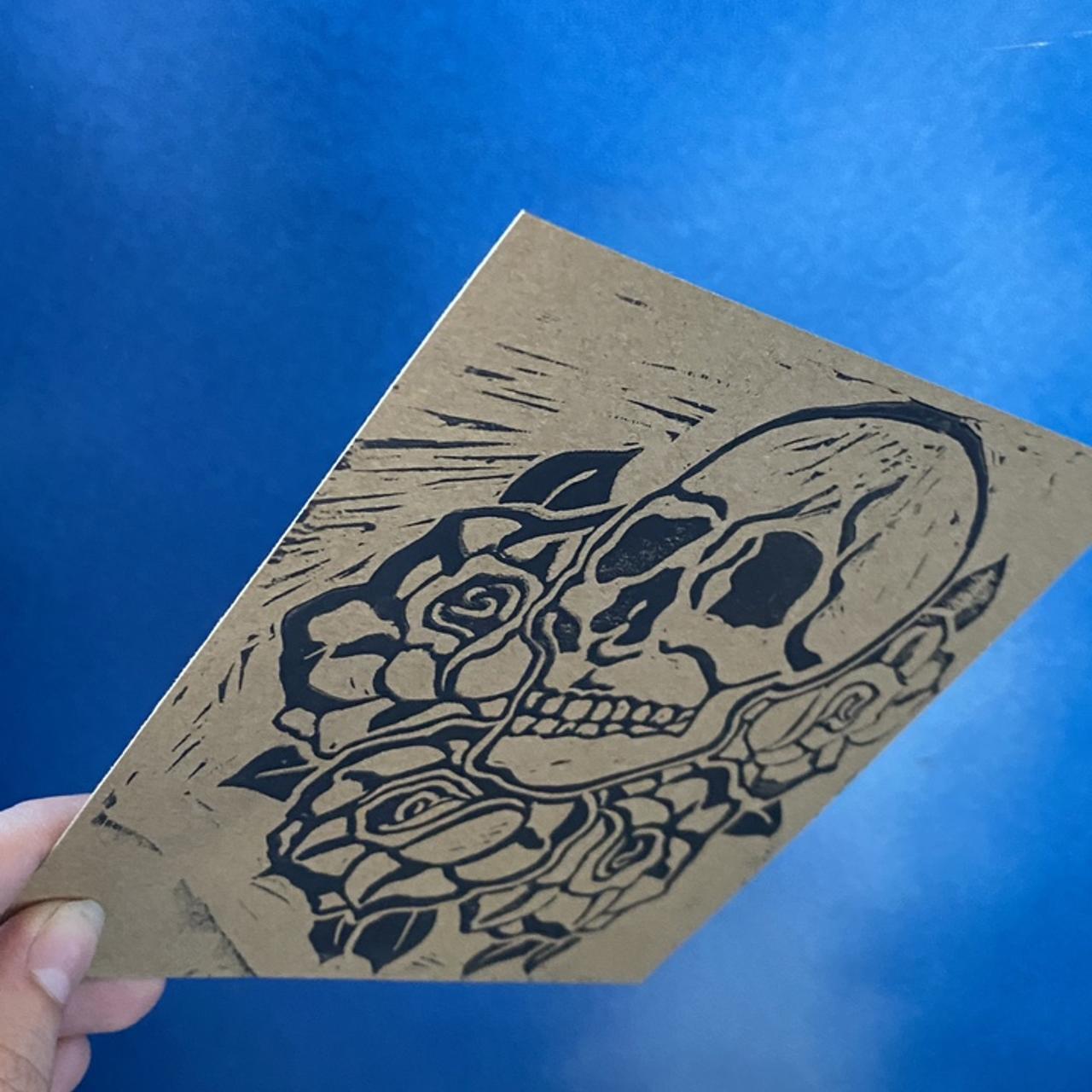 NEW “Skull and rose” hand made Linocut print ️... - Depop
