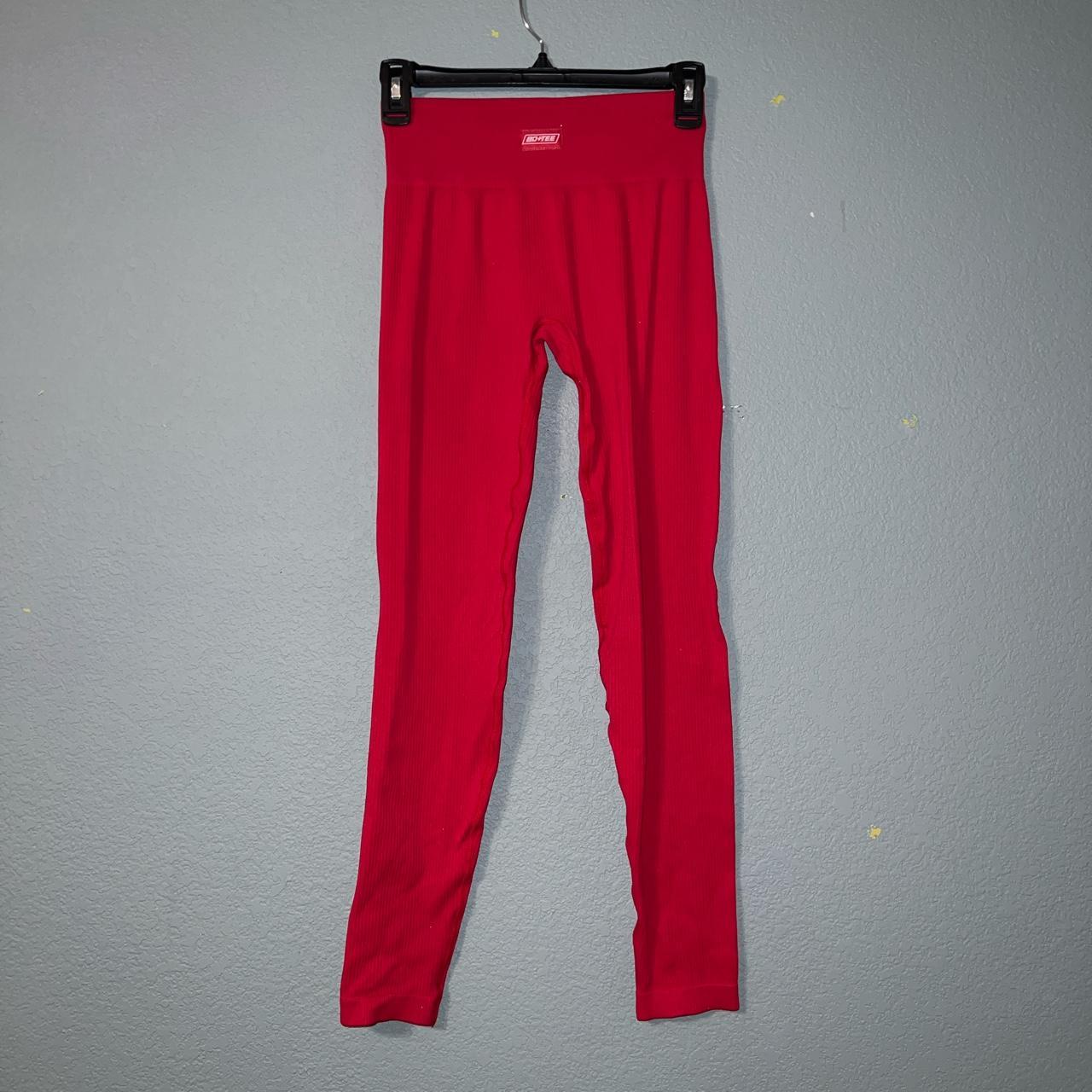 Stretchy Red Rutched Leggings Outline To Depop