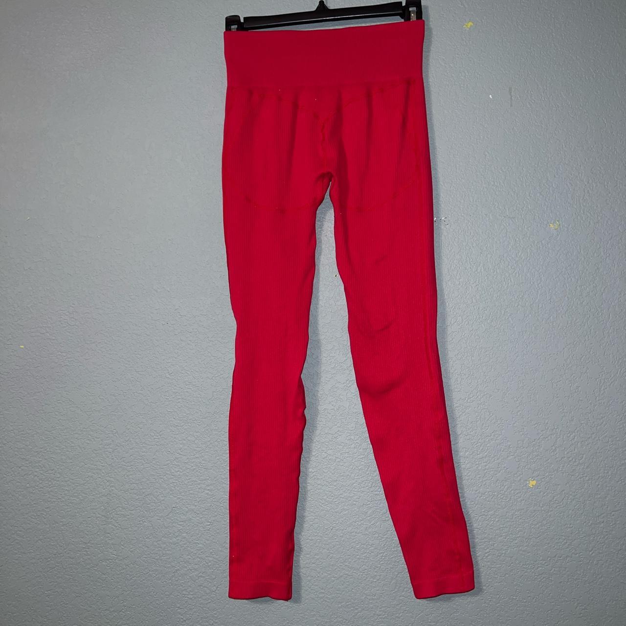 Stretchy Red Rutched Leggings Outline To Depop