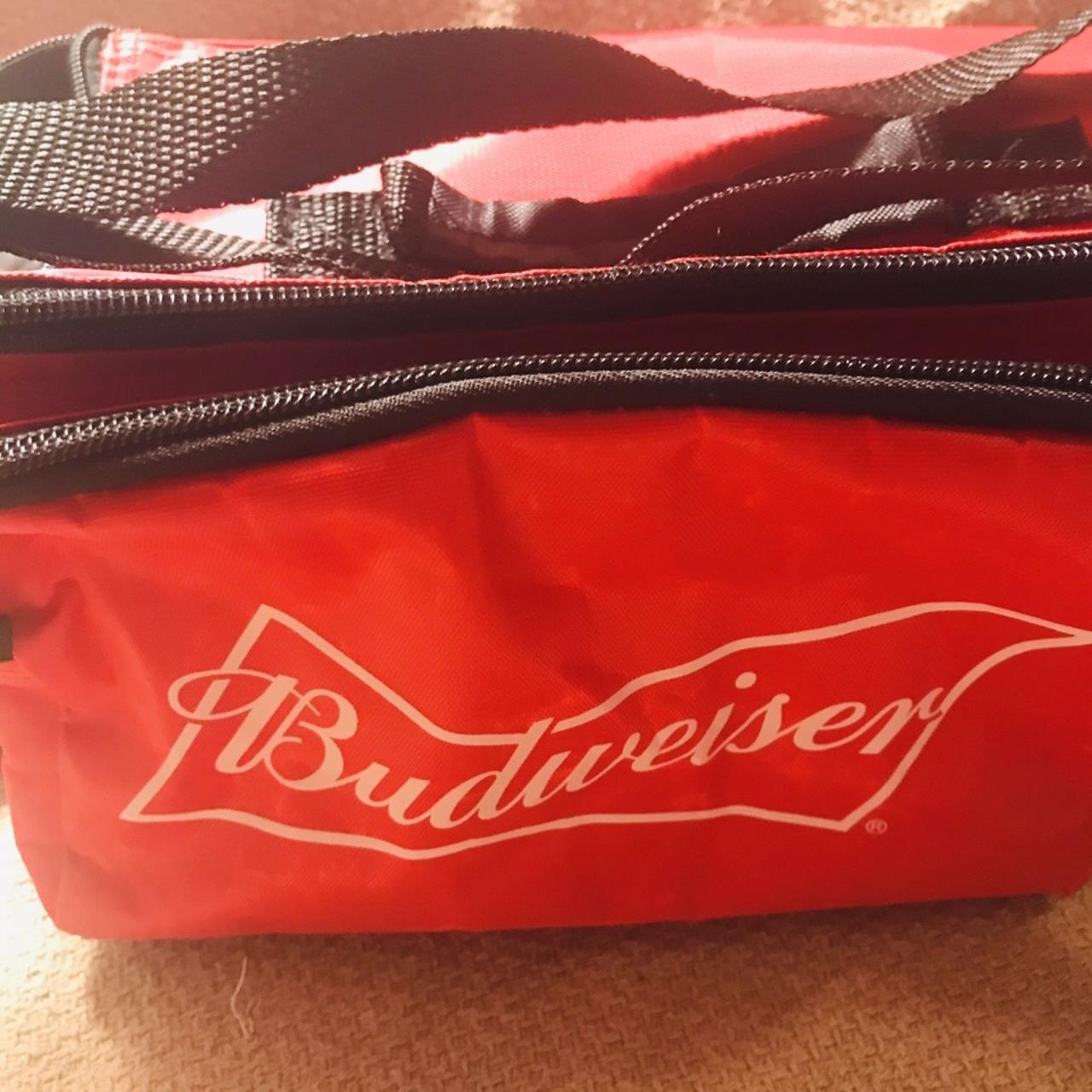 Red Budweiser long strap lunch box insulated! Has a... - Depop