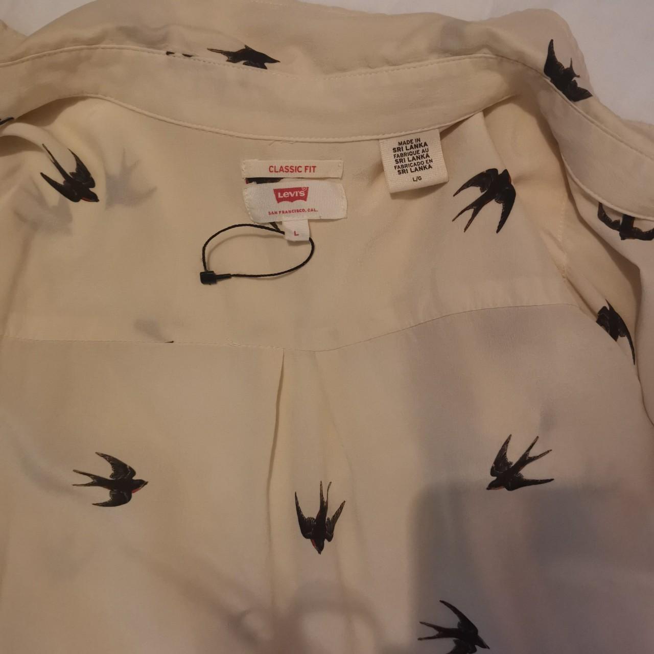 Levis 100% silk shirt. Cream with birds. Size L.... - Depop