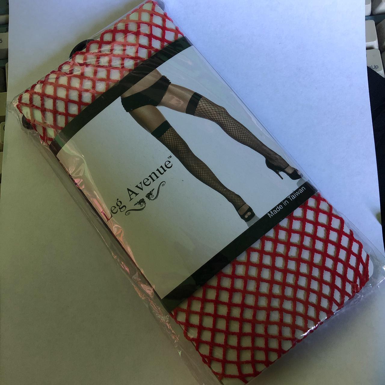 Red fishnet stockings thigh high Industrial net with... - Depop