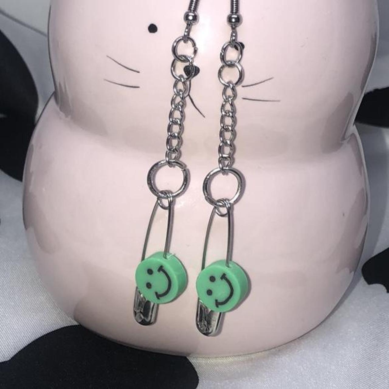 Super cute beaded green smiley pin drop dangles! 💗... - Depop