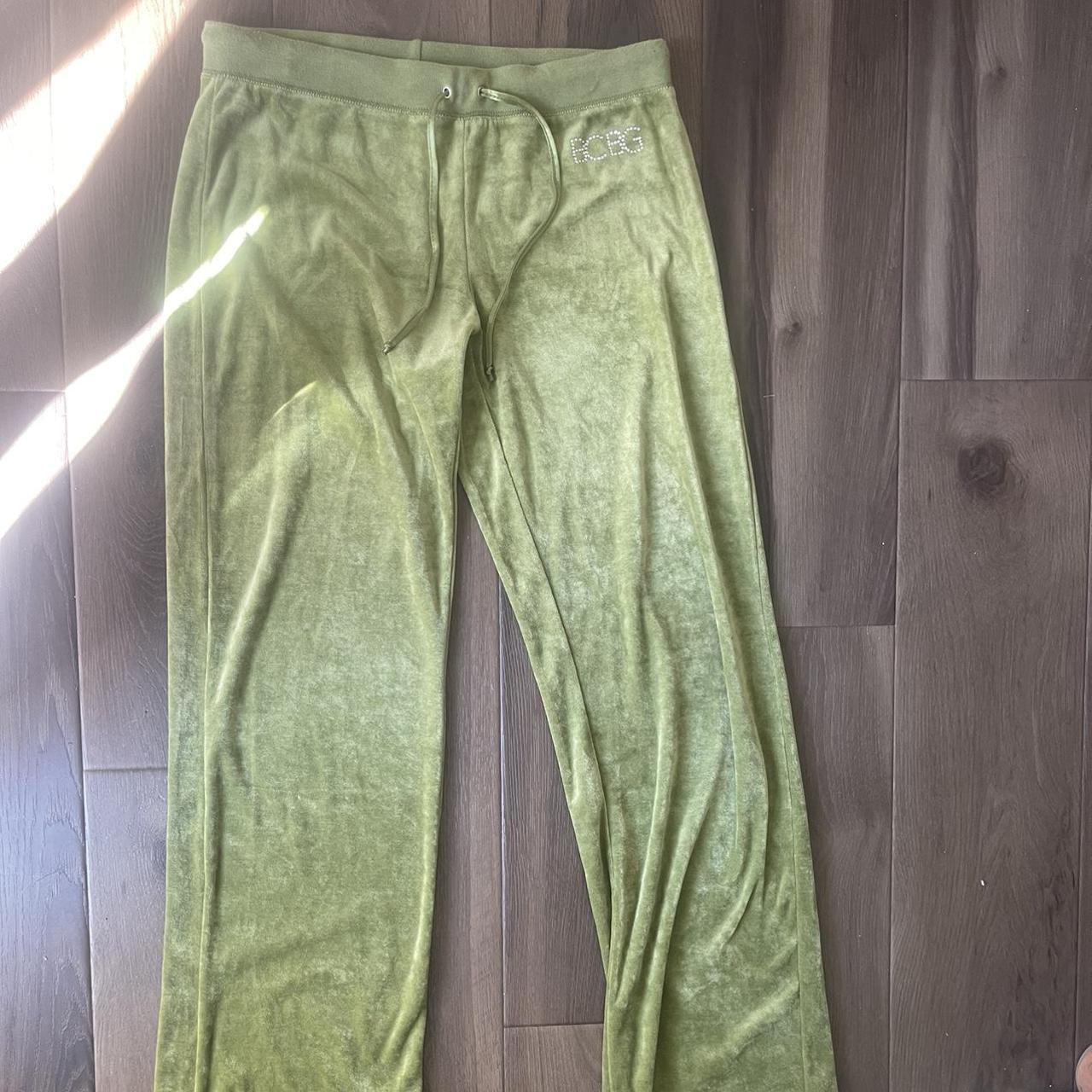 y2k green tracksuit bottoms with rhinestone... - Depop