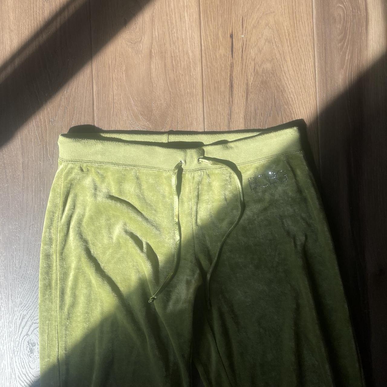 y2k green tracksuit bottoms with rhinestone... - Depop