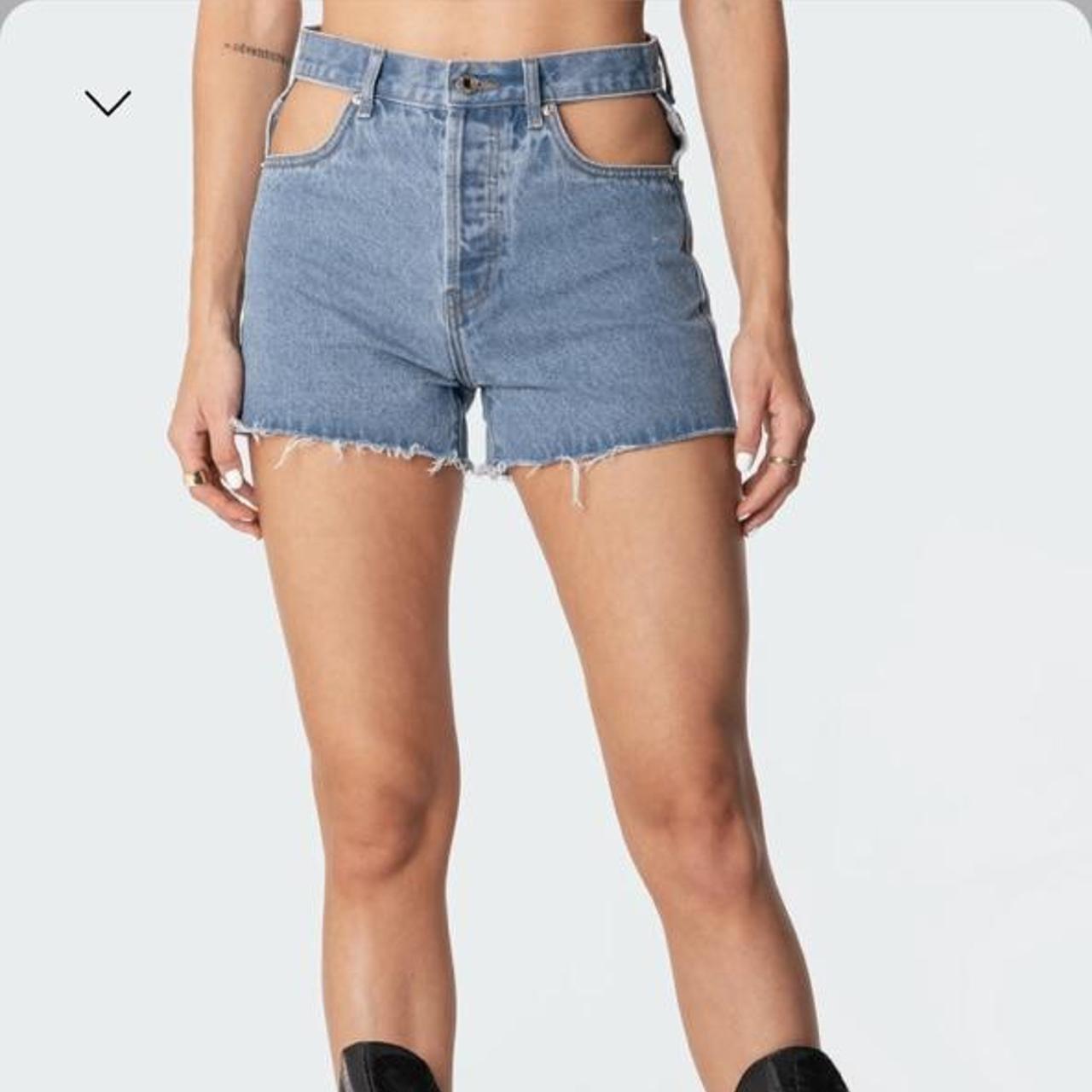 Edikted Cut Out Shorts cute denim shorts with cut... - Depop