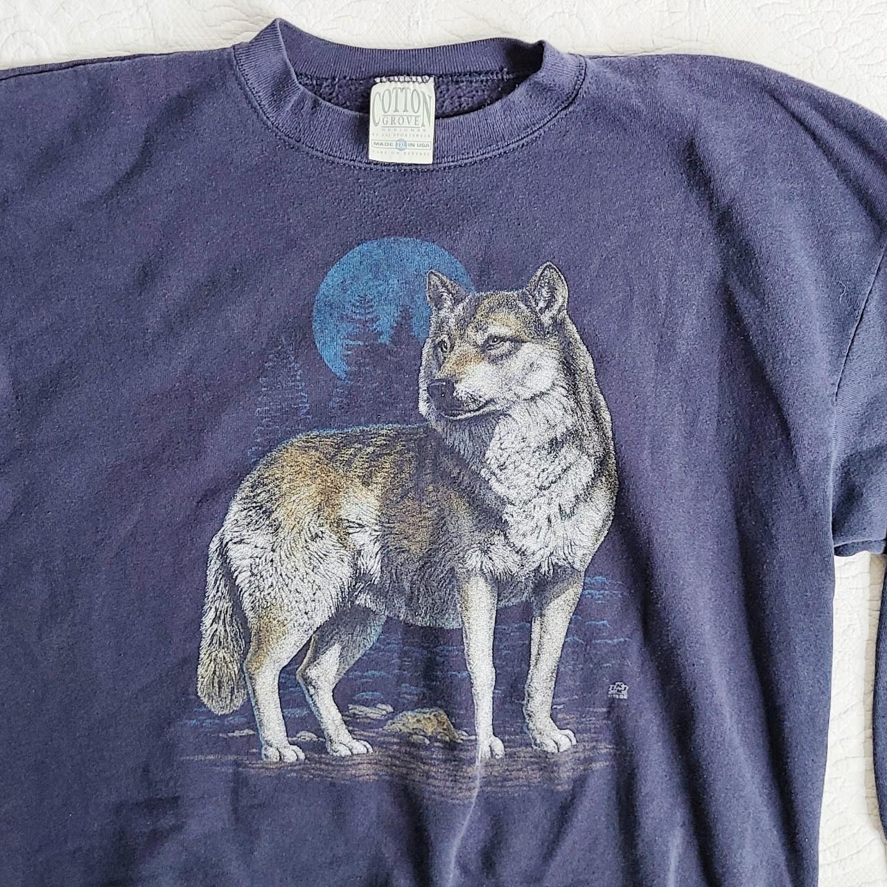 Vintage 90s Wolf Navy Pullover Sweatshirt ... - Depop