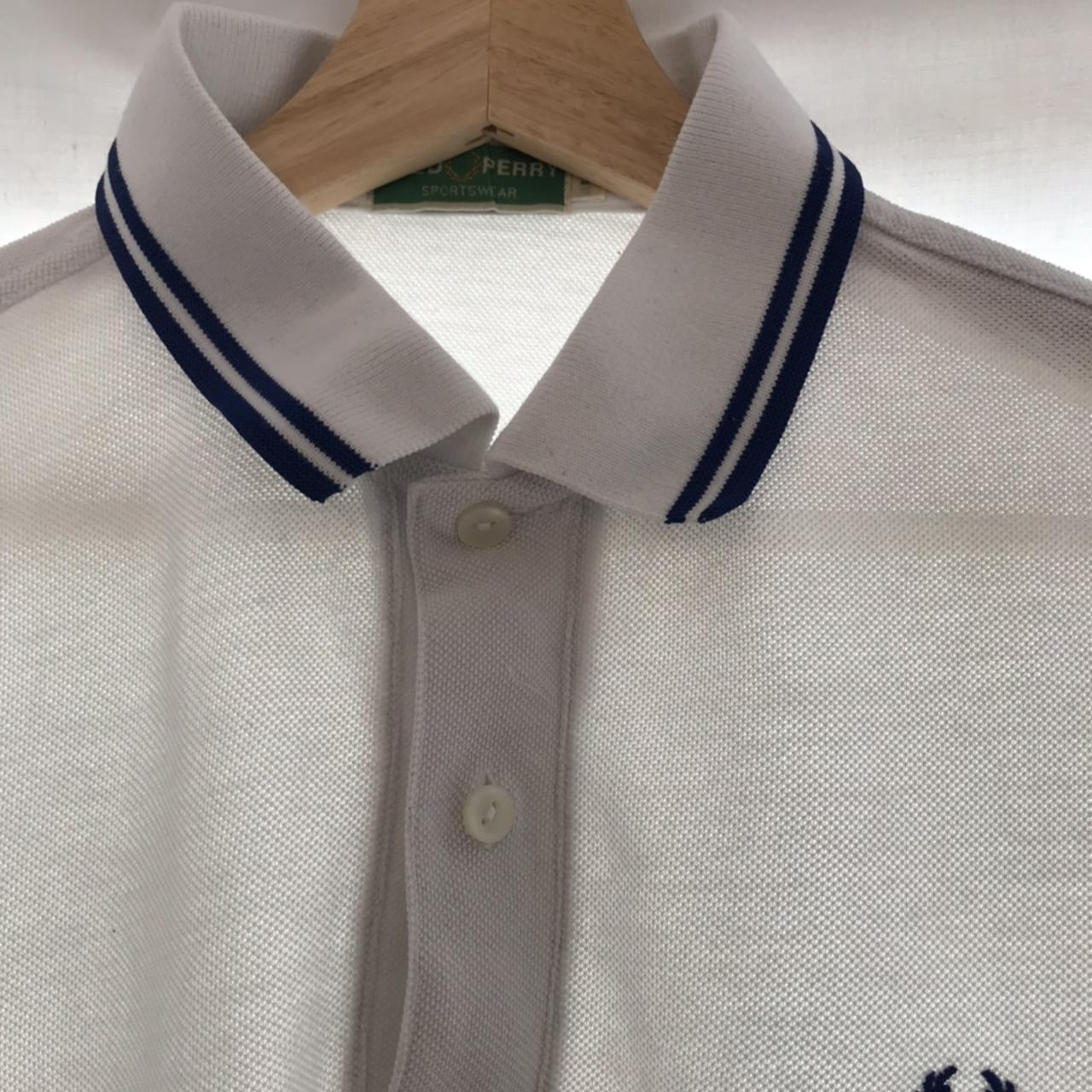 Fred Perry white polo with blue stripes Labelled... - Depop