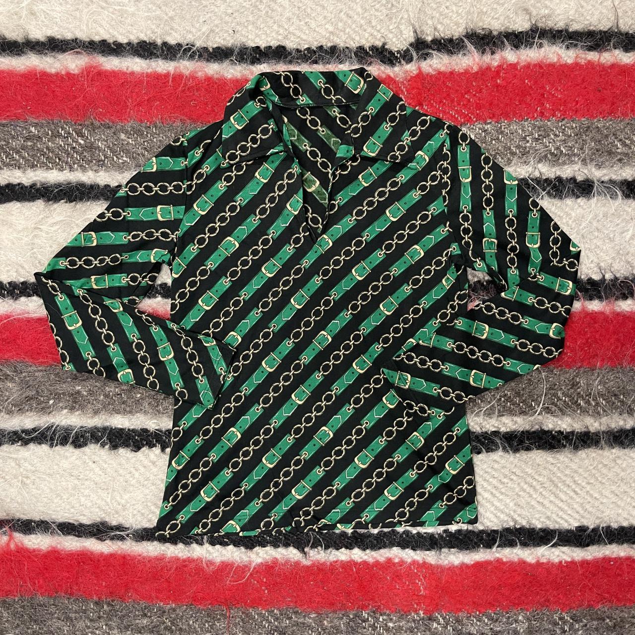 Vintage 1970s Patterned Dagger Collared Shirt Size... - Depop