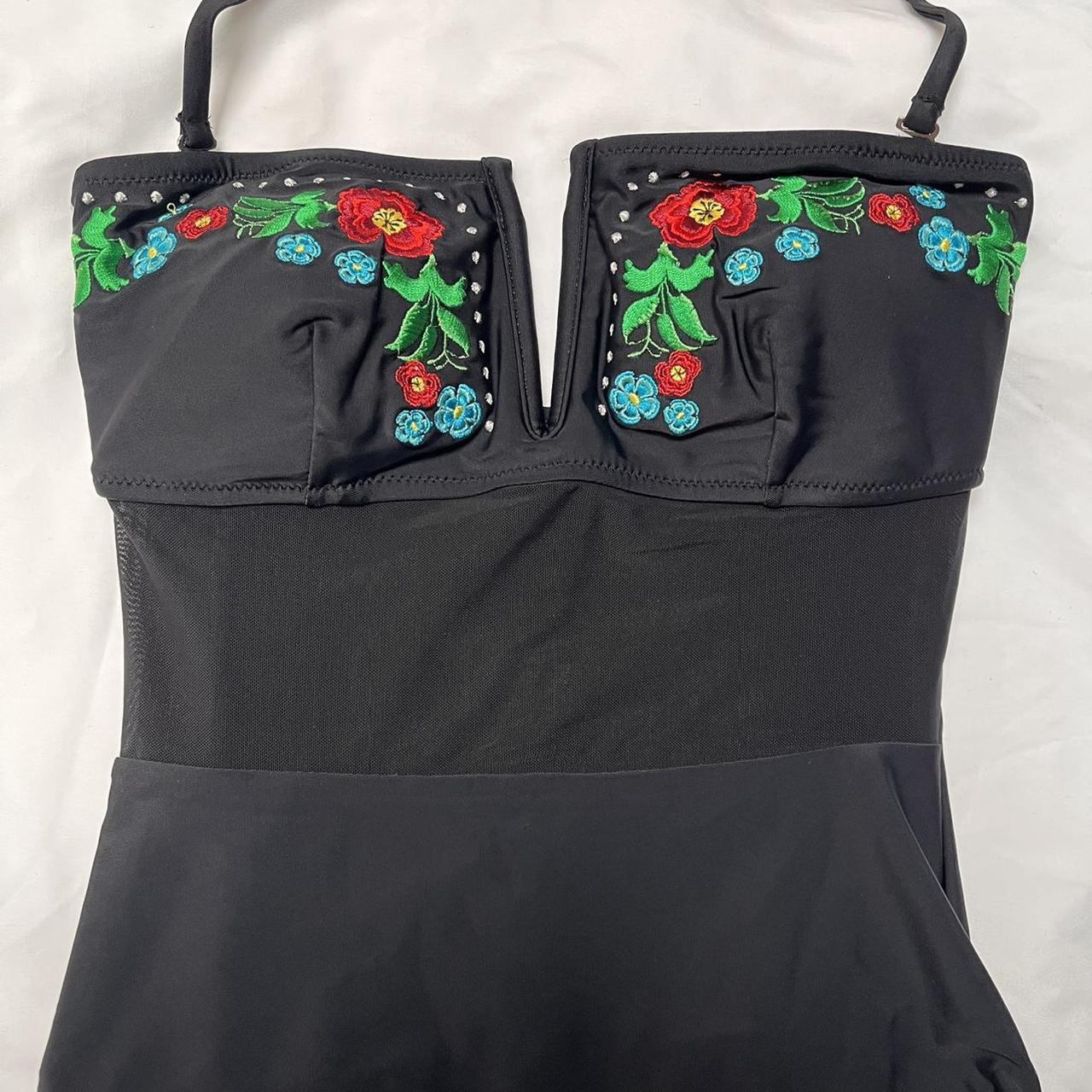 Beautiful Black floral embroidered swimsuit with... - Depop