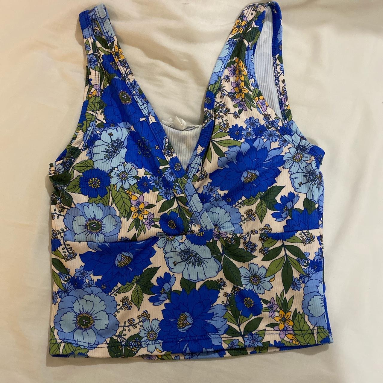 beautiful y2k blue floral coconut girl tank... - Depop