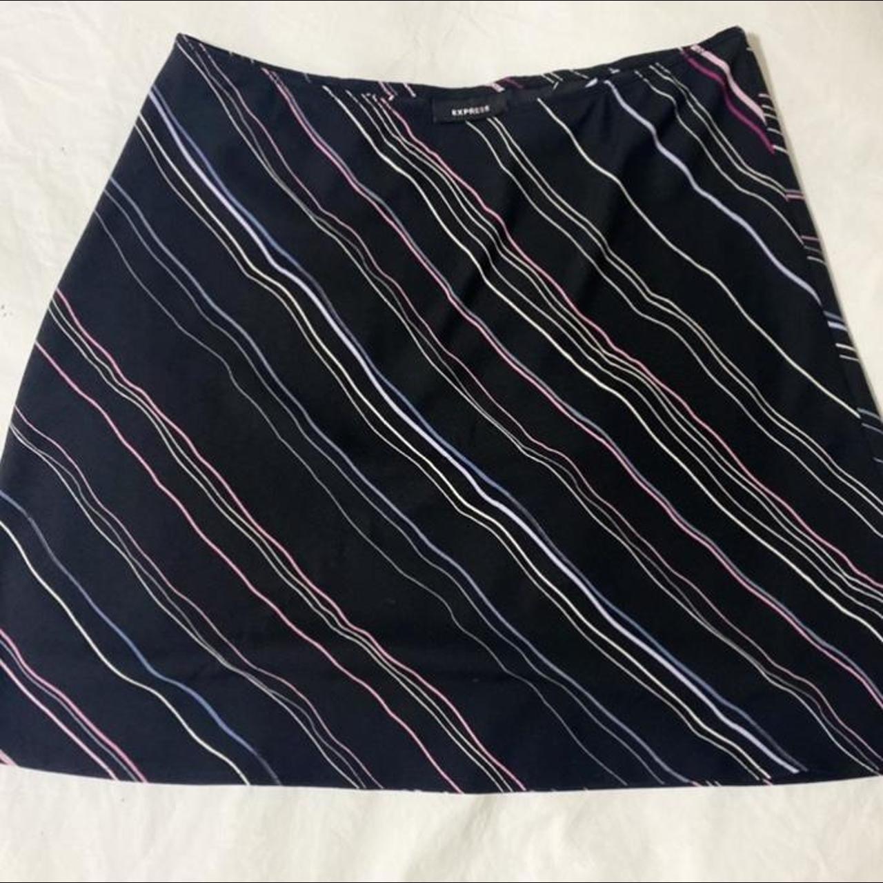 Express mini skirt • Blue, pink, and grey vertical... - Depop