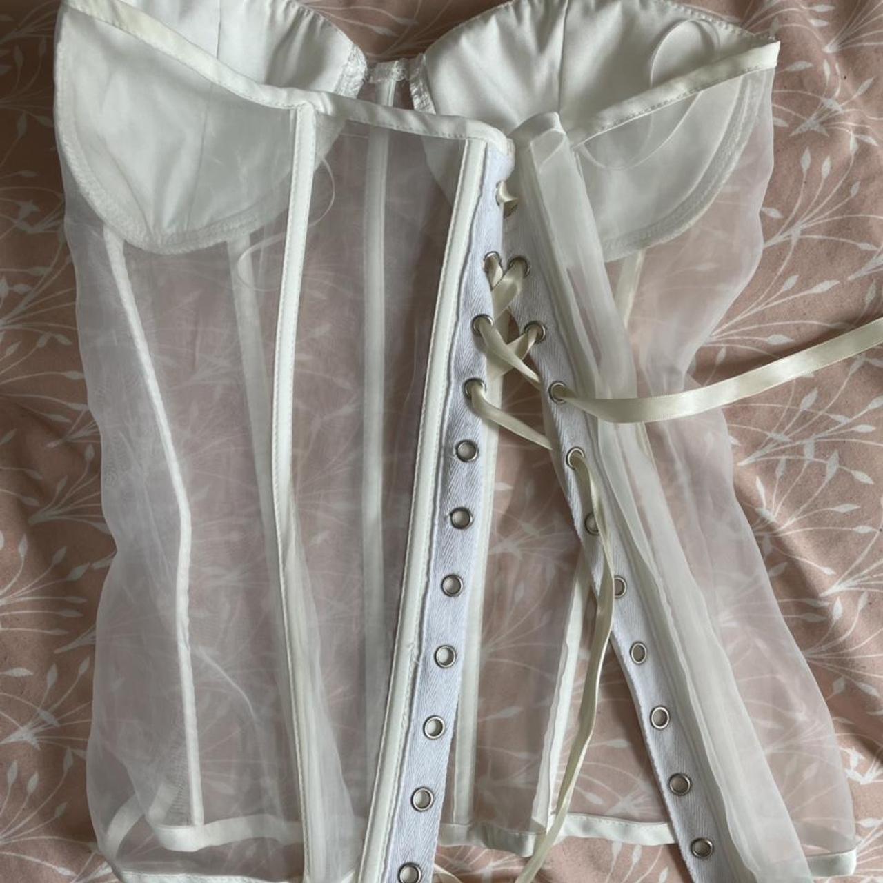 white corset adjustable strings at the back worn... - Depop