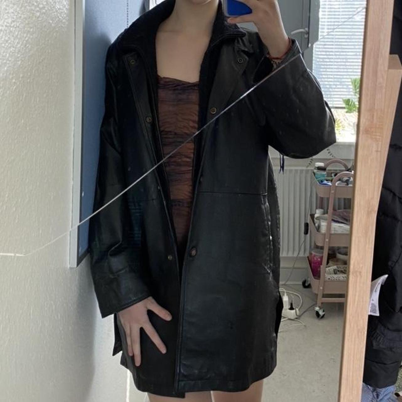 Vintage Thrifted Black Leather Coat Size M-L - Depop