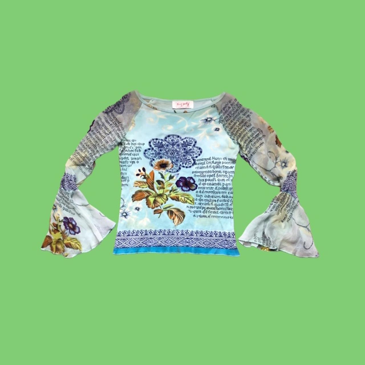 Vintage 2000s Mesh Long Sleeves Top Ruffled sleeves... - Depop