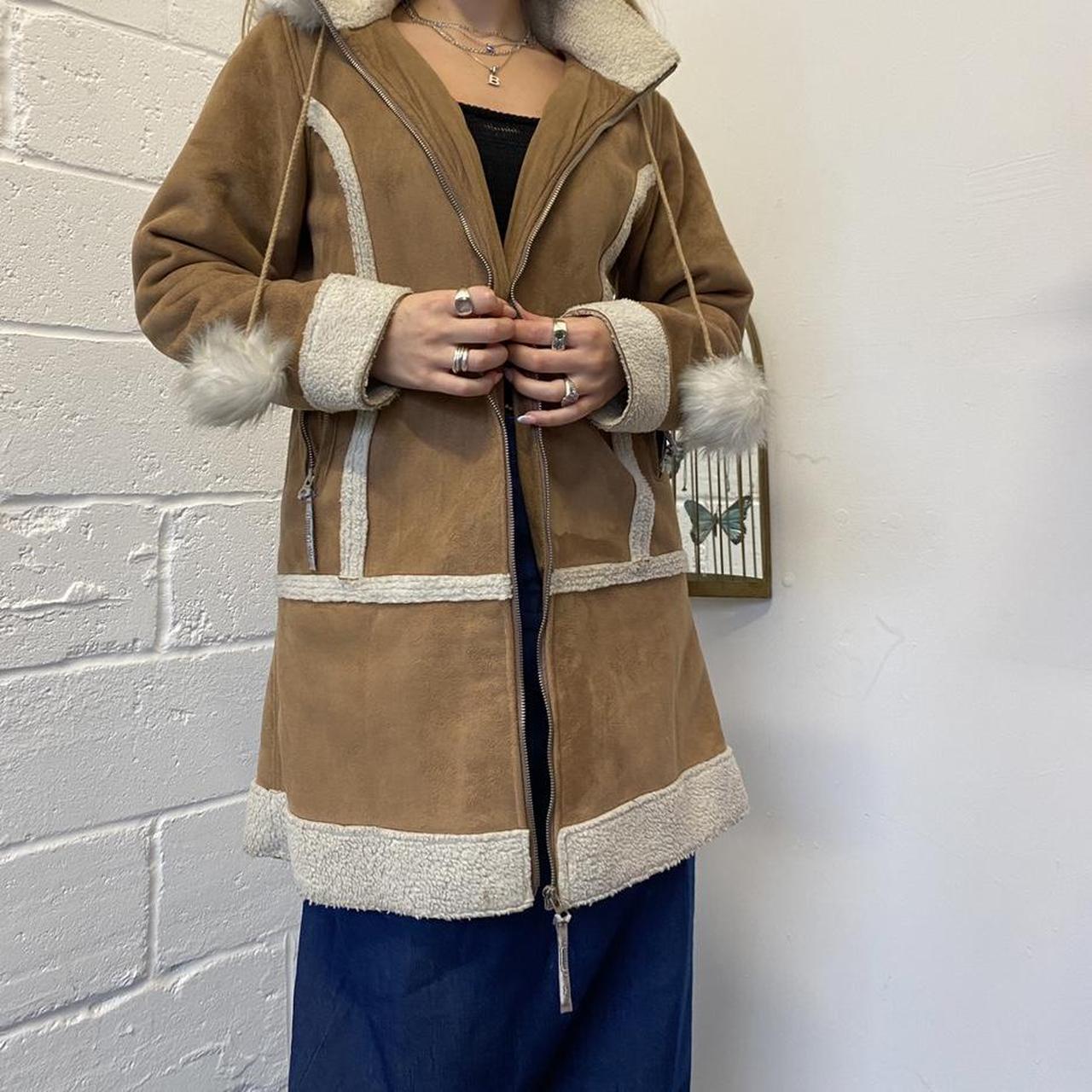 Vintage early 2000s brown Hooch faux shearling coat... - Depop