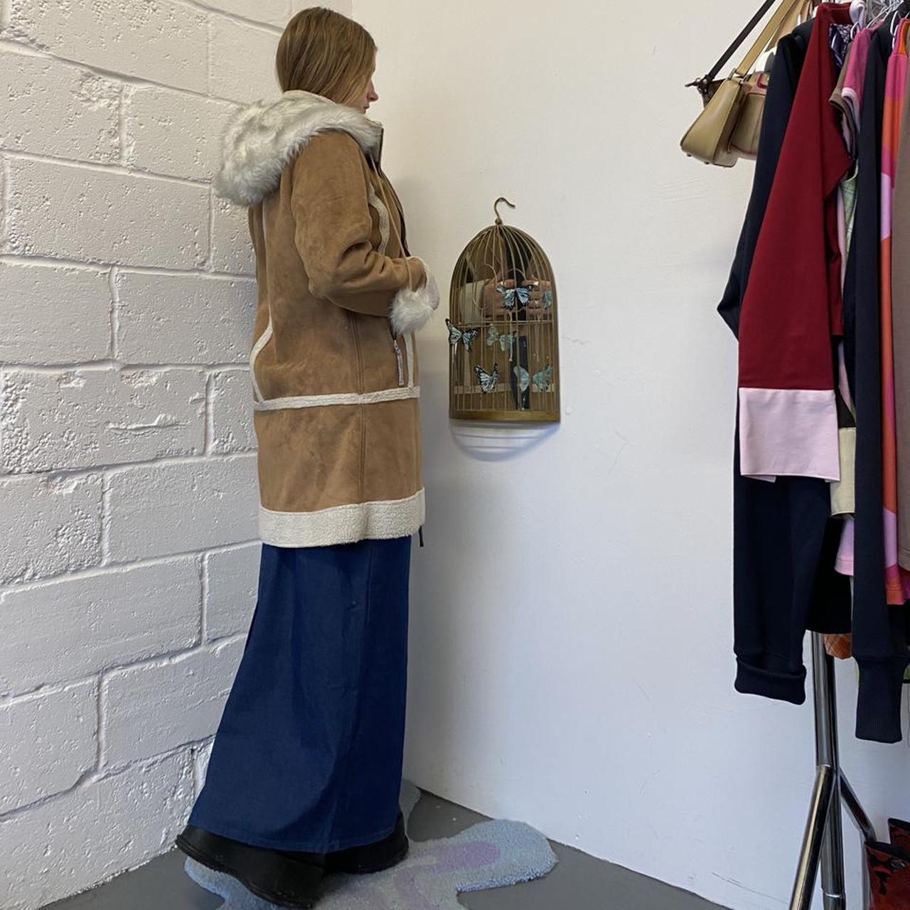 Vintage early 2000s brown Hooch faux shearling coat... - Depop