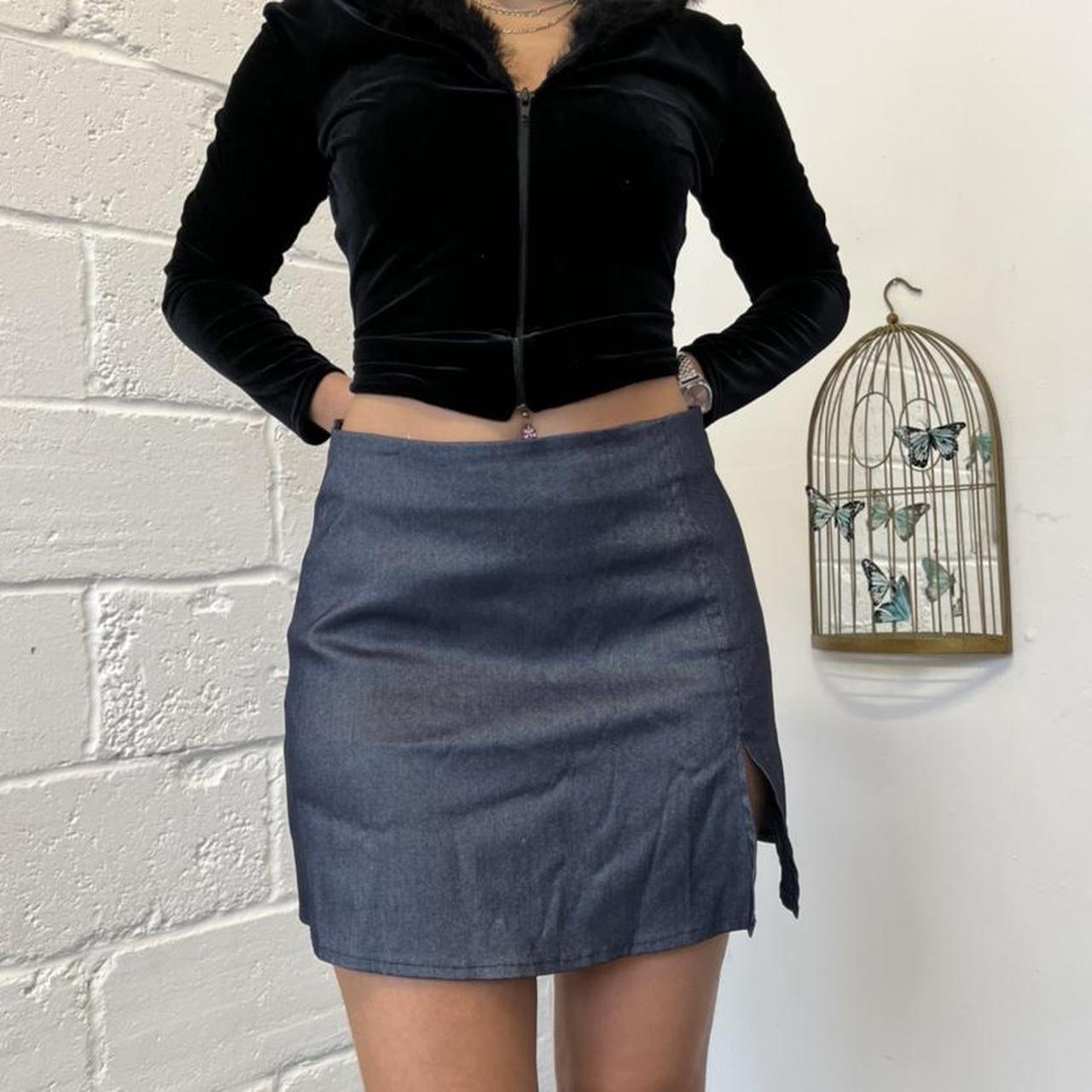 Vintage Early 2000s Dark Denim Iridescent Mini Skirt Depop