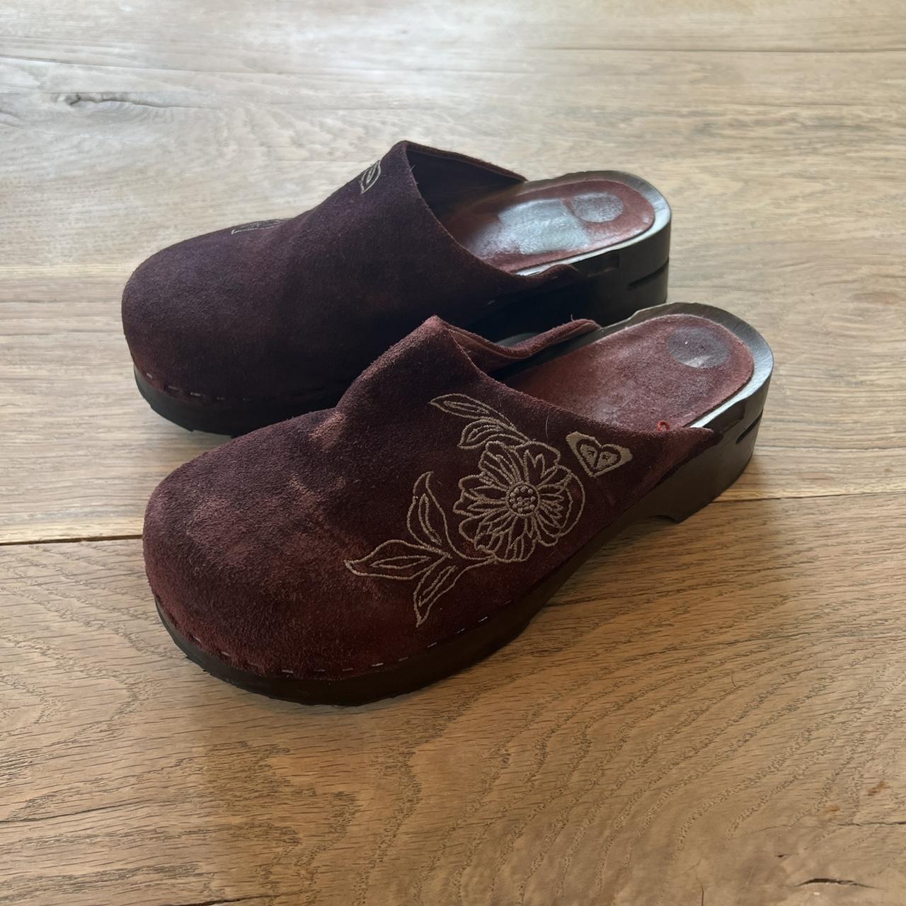 Vintage 00s roxy platform clogs, suede feel upper... - Depop