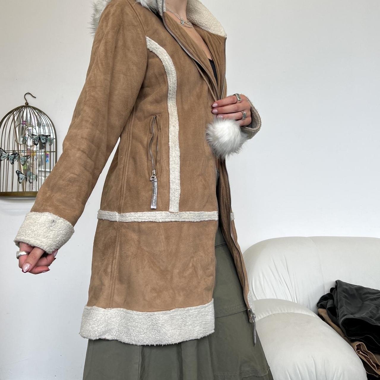 Vintage early 2000s brown Hooch faux shearling coat... - Depop