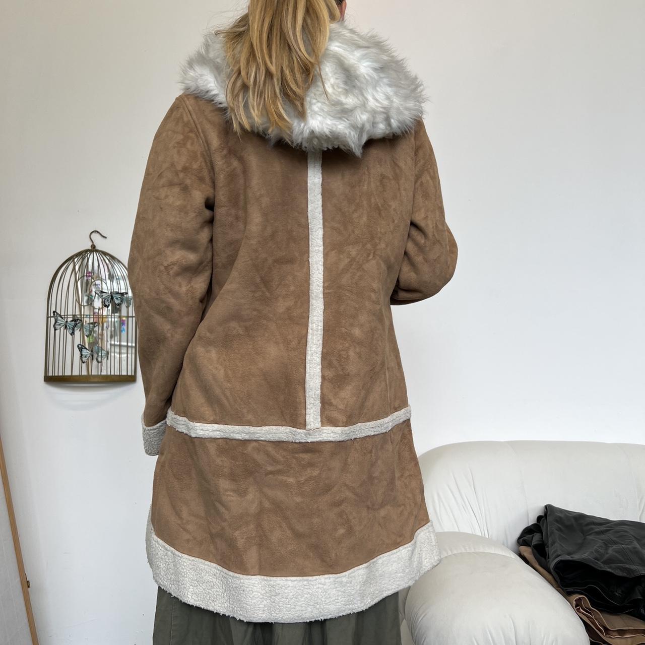 Vintage early 2000s brown Hooch faux shearling coat... - Depop