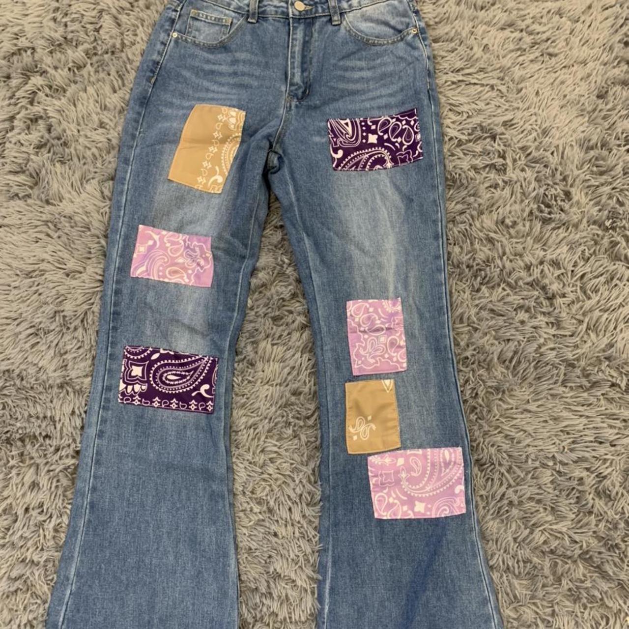 Unworn shein patchwork flare jeans... - Depop