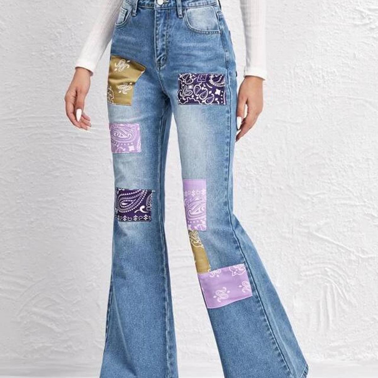 Unworn shein patchwork flare jeans... - Depop