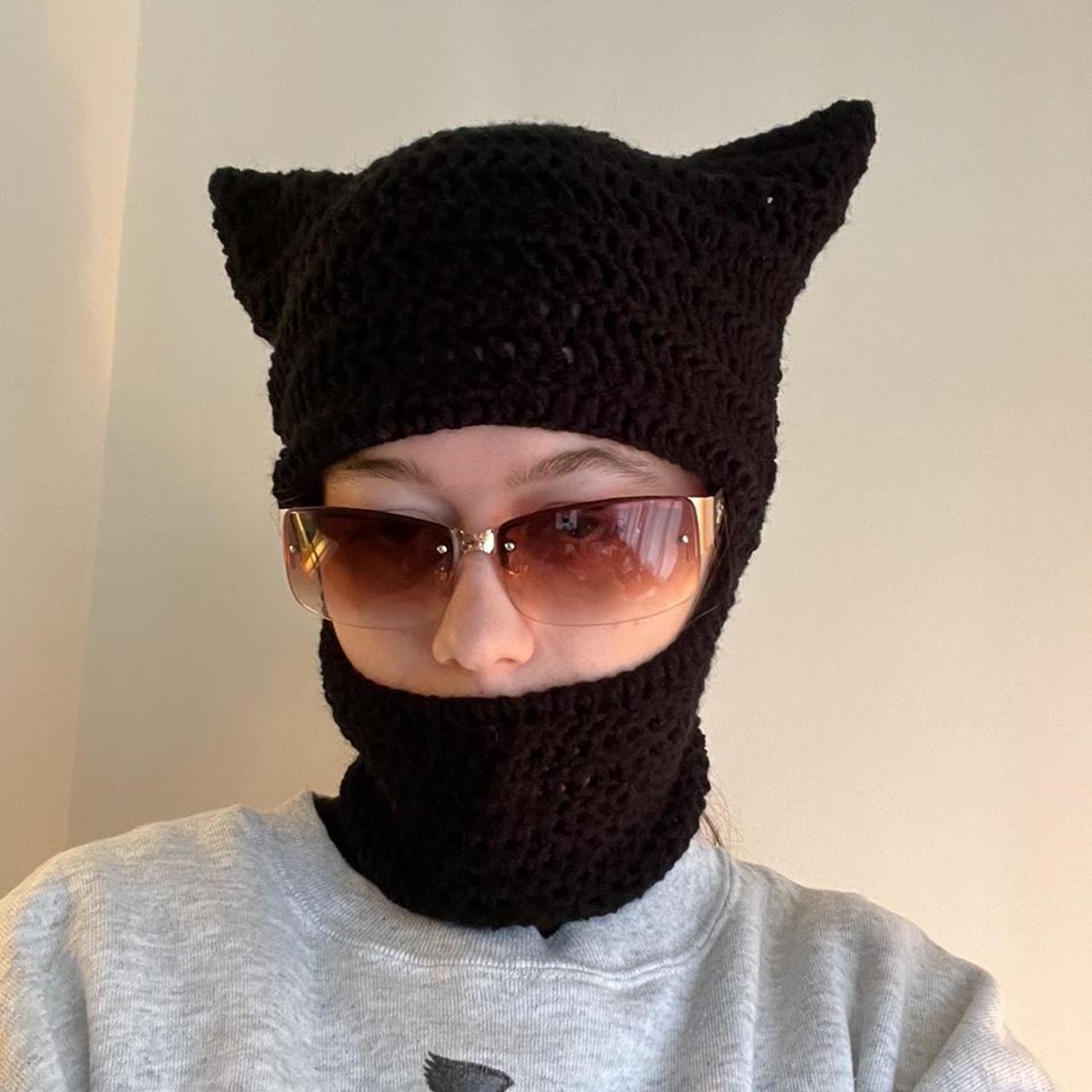 crochet cat ear balaclava handmade with care by me... - Depop