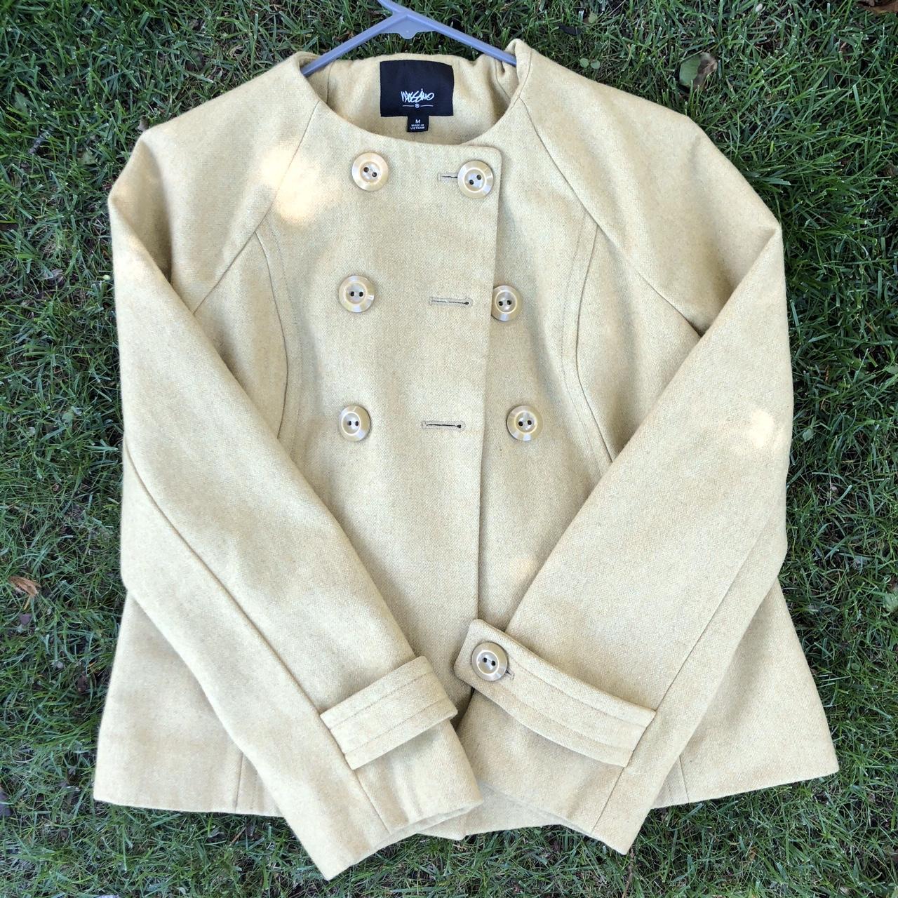 Women’s Massimo Yellow Pea Coat Buttons in good,... - Depop