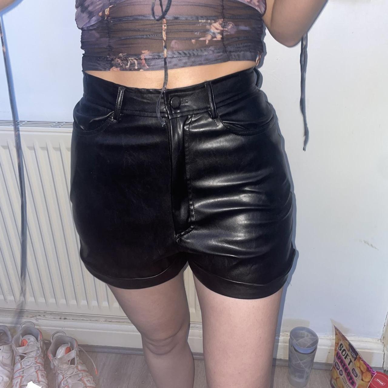 pretty little thing leather shorts size 8 worn... - Depop