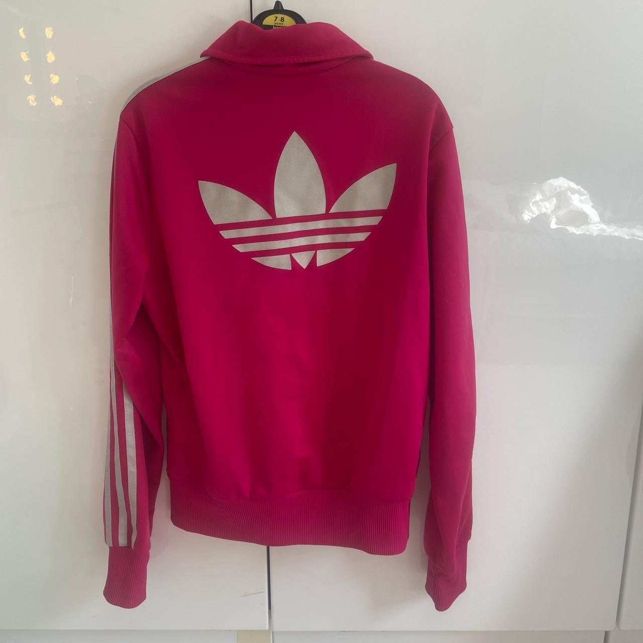 Bright pink 3 stripe adidas track jacket with zip... | Depop