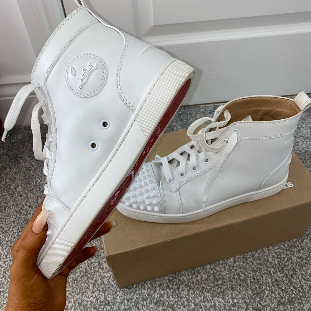 White high top louboutin trainers Size 6 Worn... - Depop
