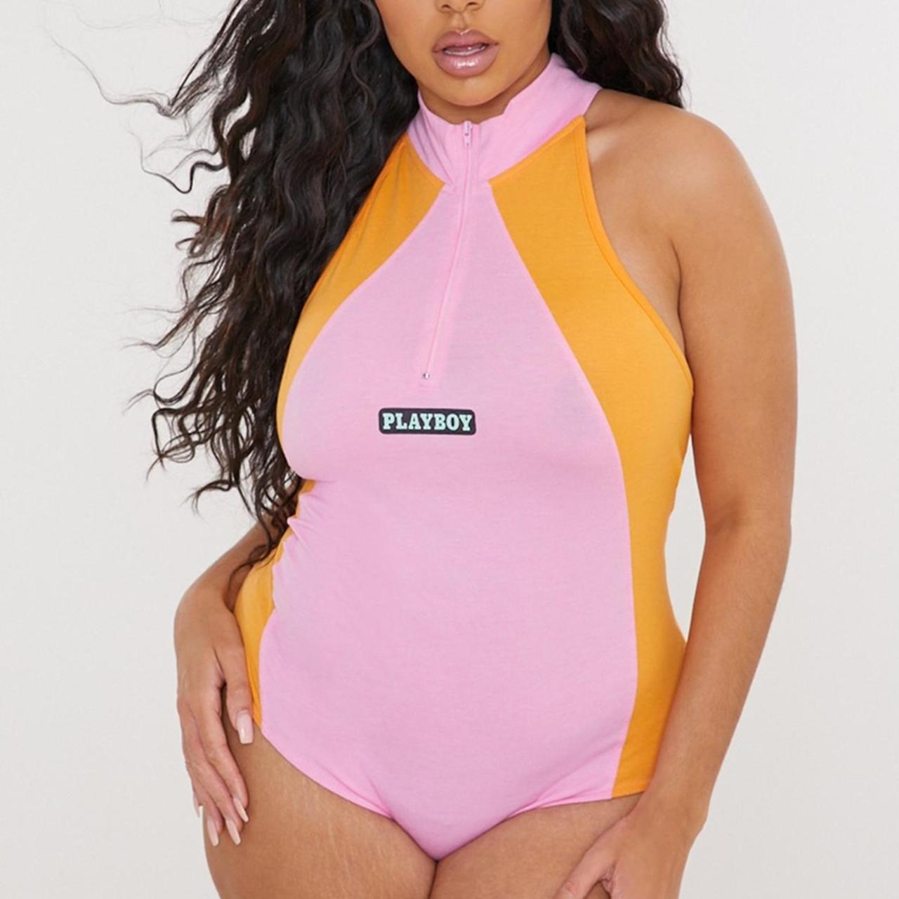 Playboy x Missguided plus size pink colorblock zip... - Depop
