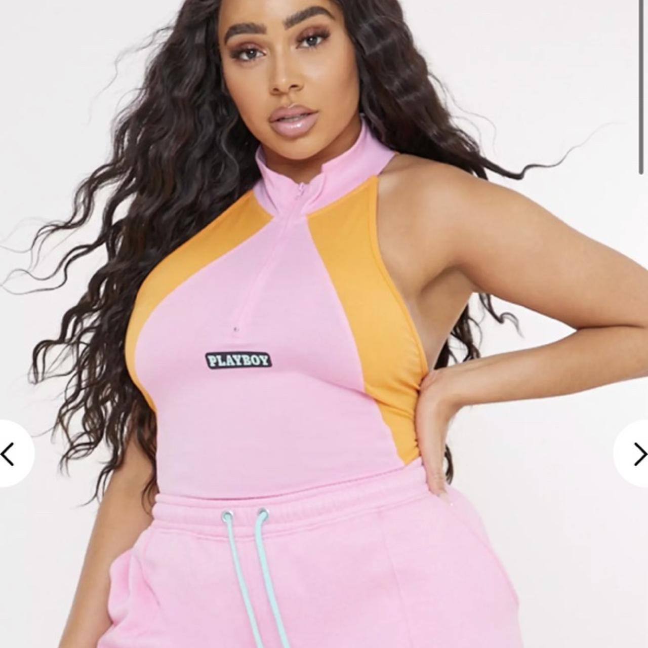 Playboy x Missguided plus size pink colorblock zip... - Depop