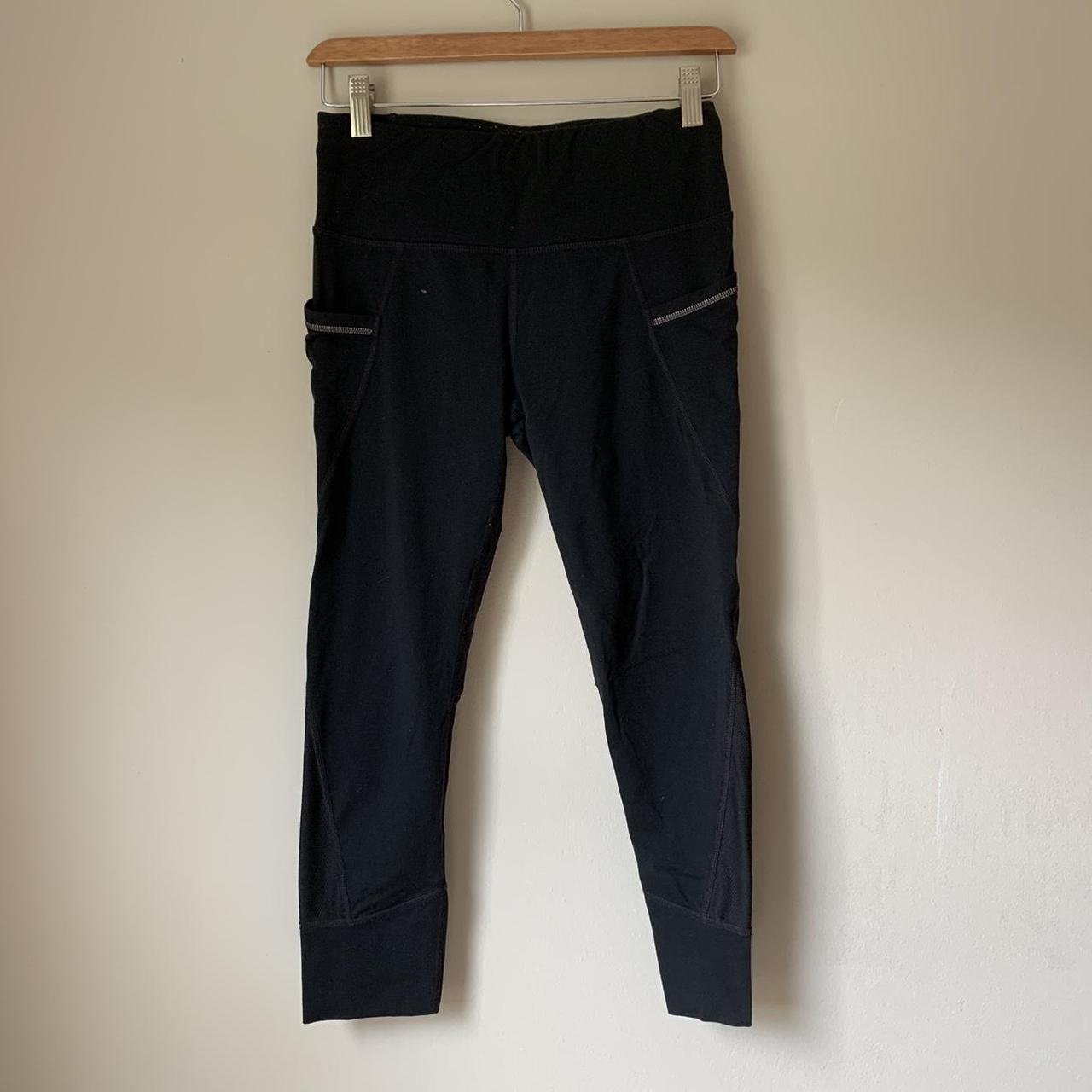 Black Athleta Leggings -7/8 length -mesh near... - Depop