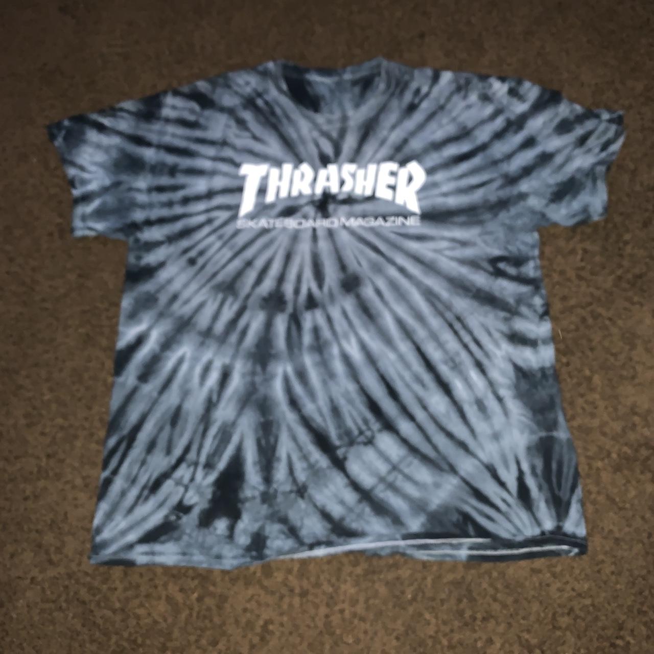 thrasher shirt tags ripped off size large worn a but... - Depop