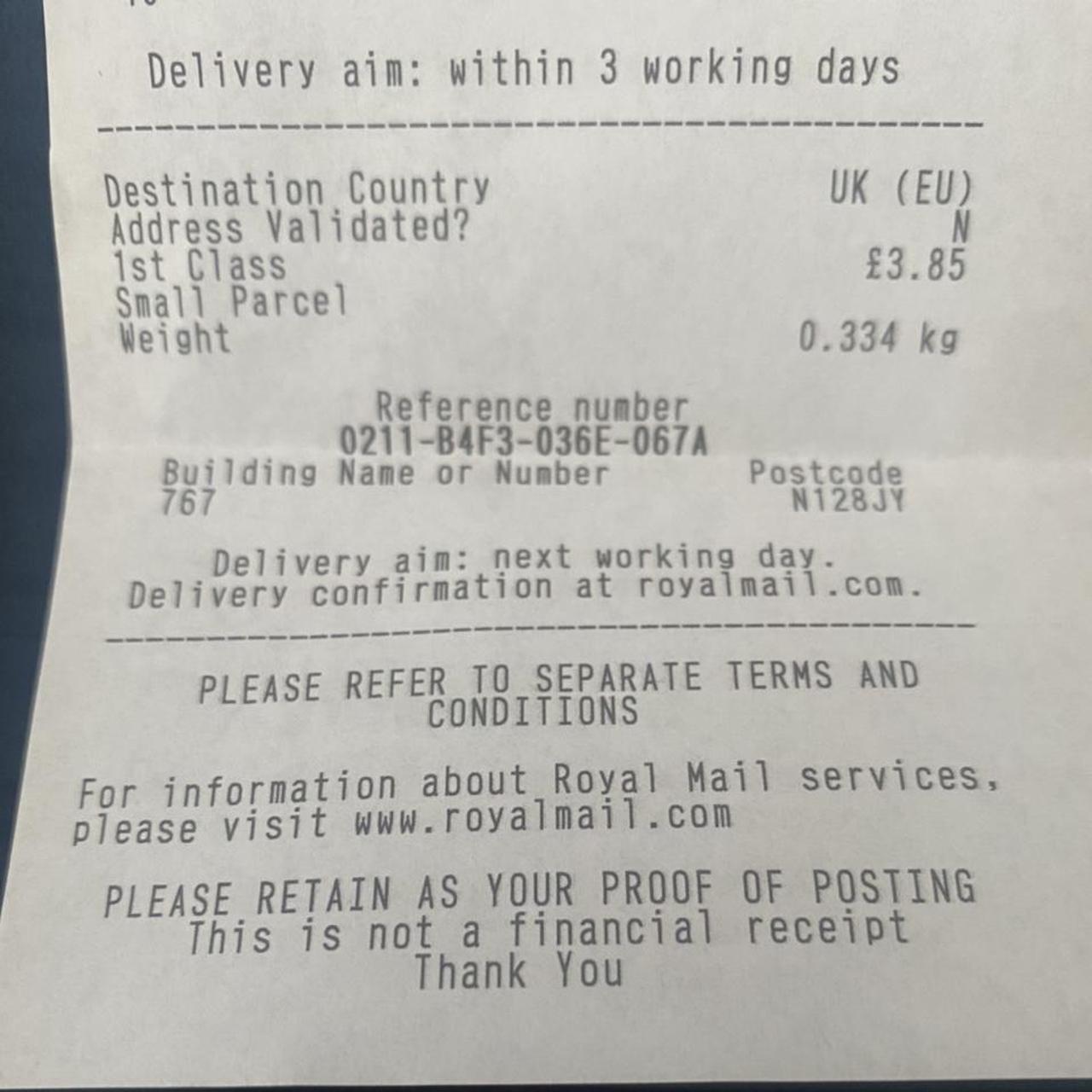 Proof of postage - Depop