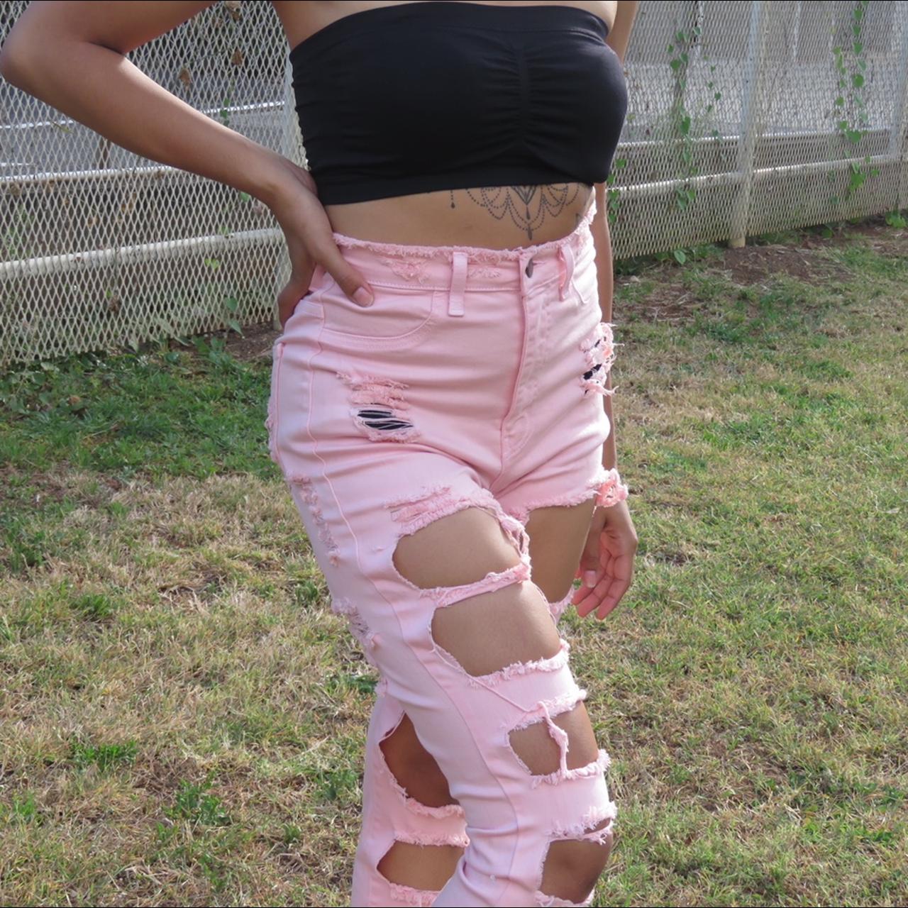 NEW Pink, ripped up skinny jeans in stock.... - Depop