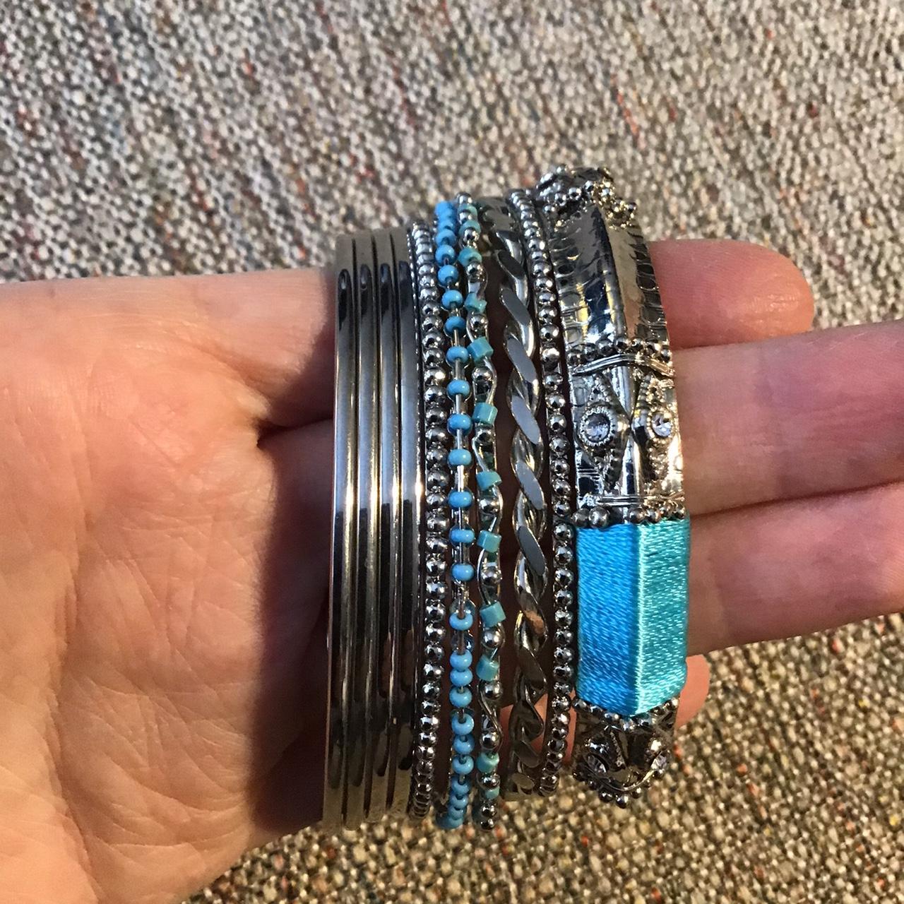 Blue and silver color lot of bangles (10). Metal... | Depop