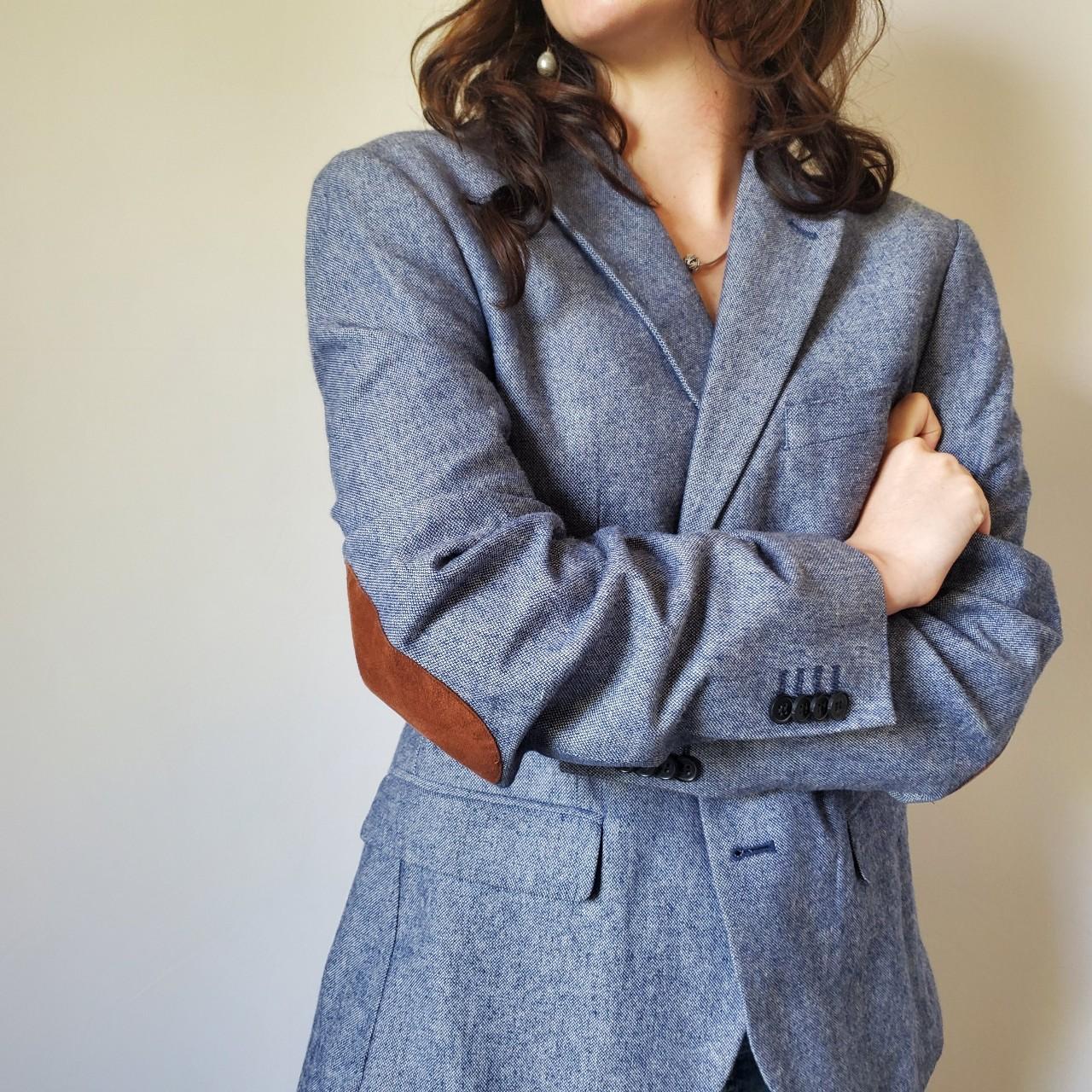 BLUE TWEED BLAZER. Blue tweed blazer with rust... - Depop