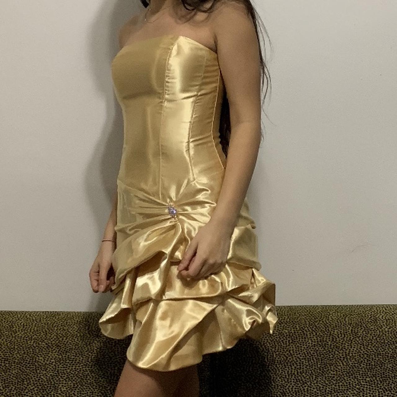 Beautiful Gold Grad/Prom Dress Size: S (26” waist,... - Depop