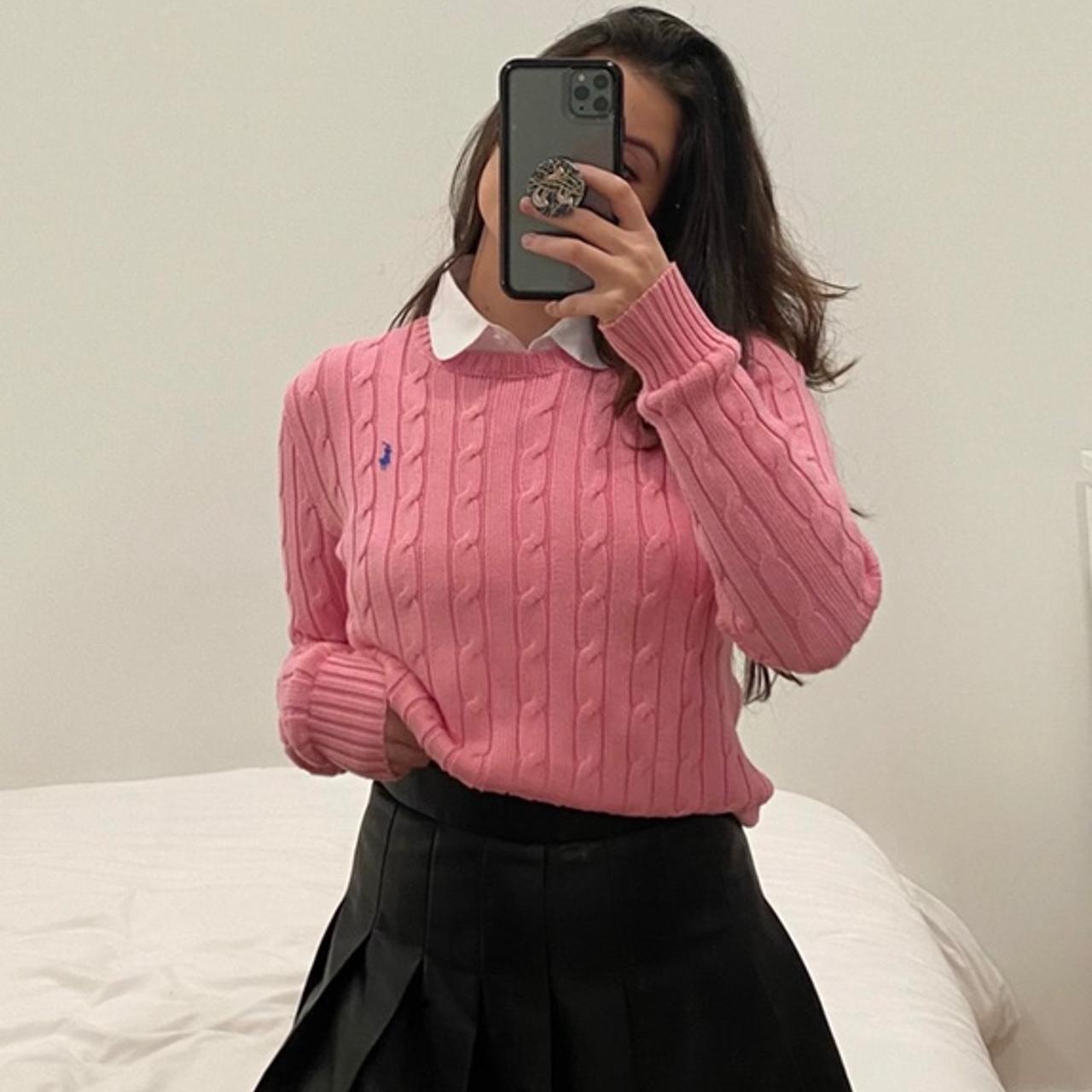 Beautiful pink polo Ralph Lauren cable knit 100%... - Depop